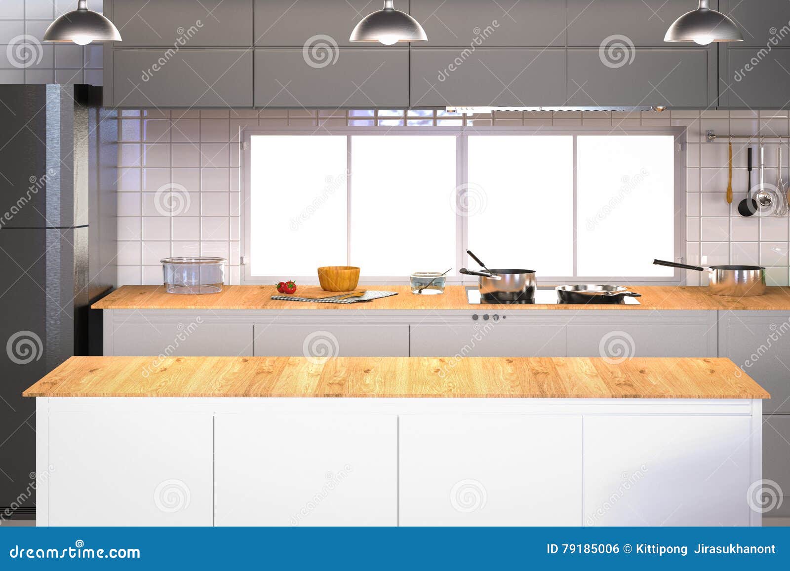 Kitchen Interior with Empty Counter Stock Illustration - Illustration ...