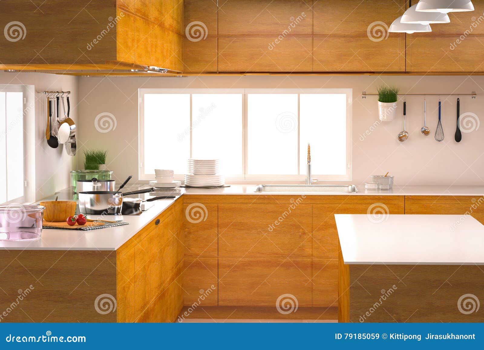 Kitchen Interior with Empty Counter Stock Illustration - Illustration ...