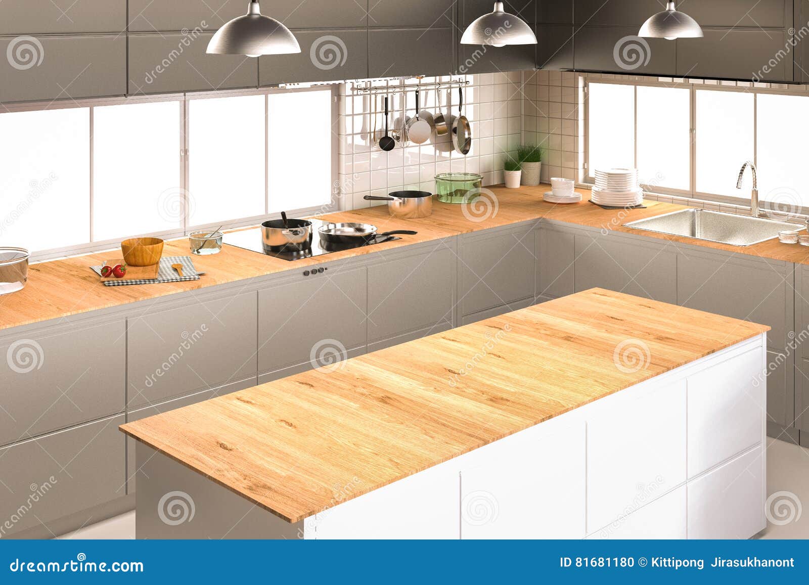 Kitchen Interior with Empty Counter Stock Illustration - Illustration ...