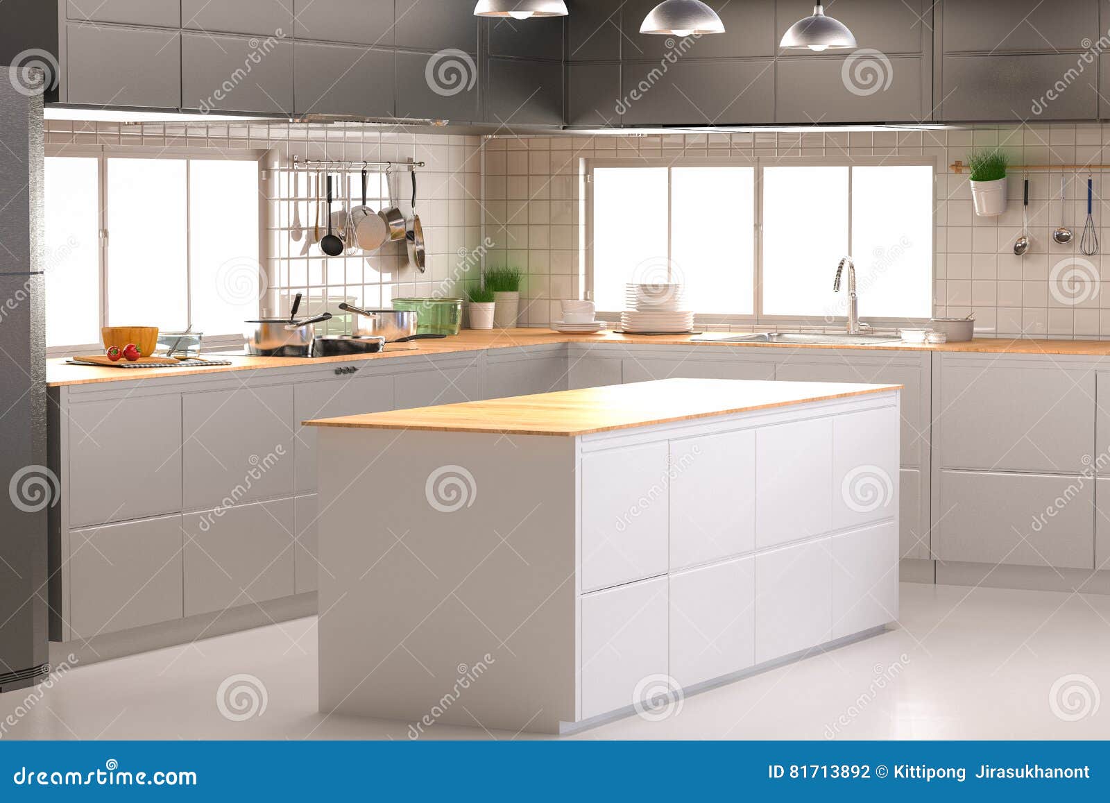 Kitchen Interior with Empty Counter Stock Photo - Image of kitchen ...