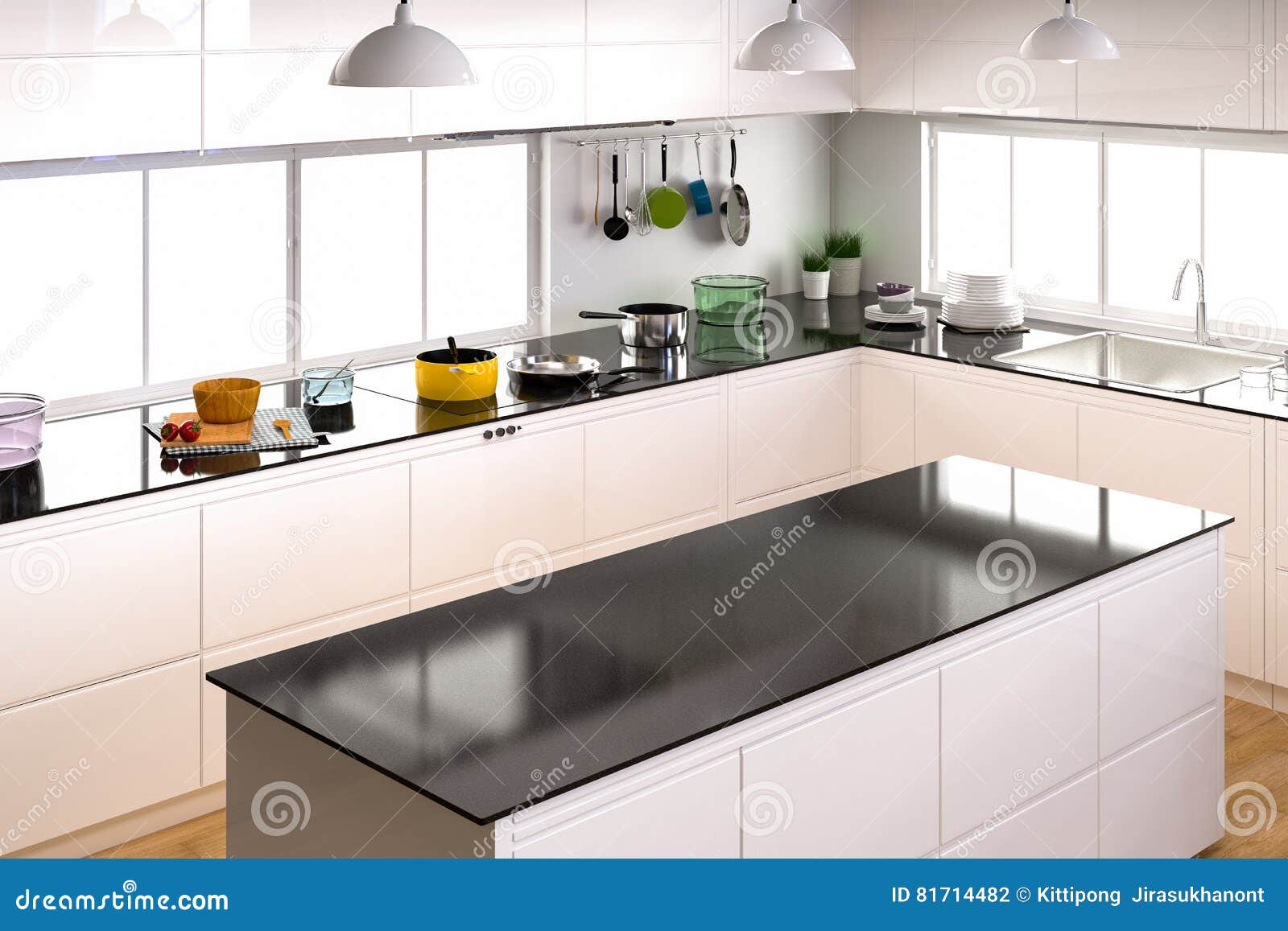 Kitchen Interior with Empty Counter Stock Illustration - Illustration ...