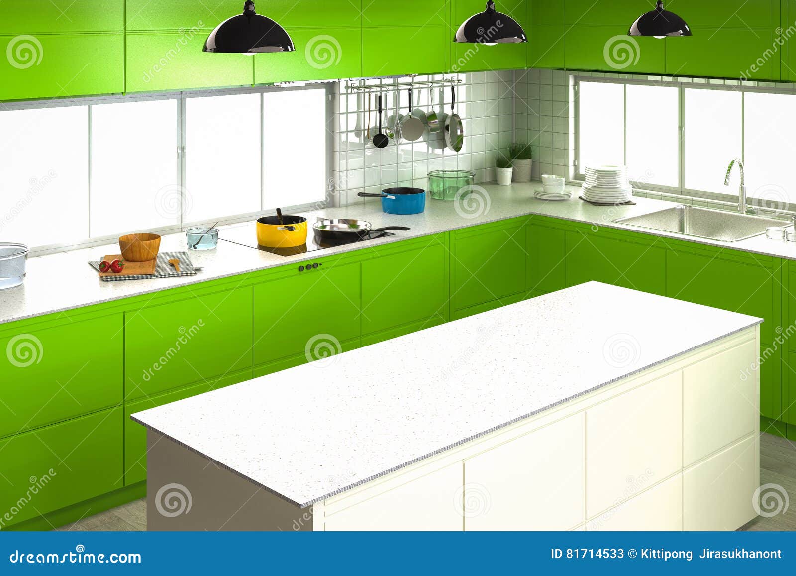 Kitchen Interior with Empty Counter Stock Illustration - Illustration ...