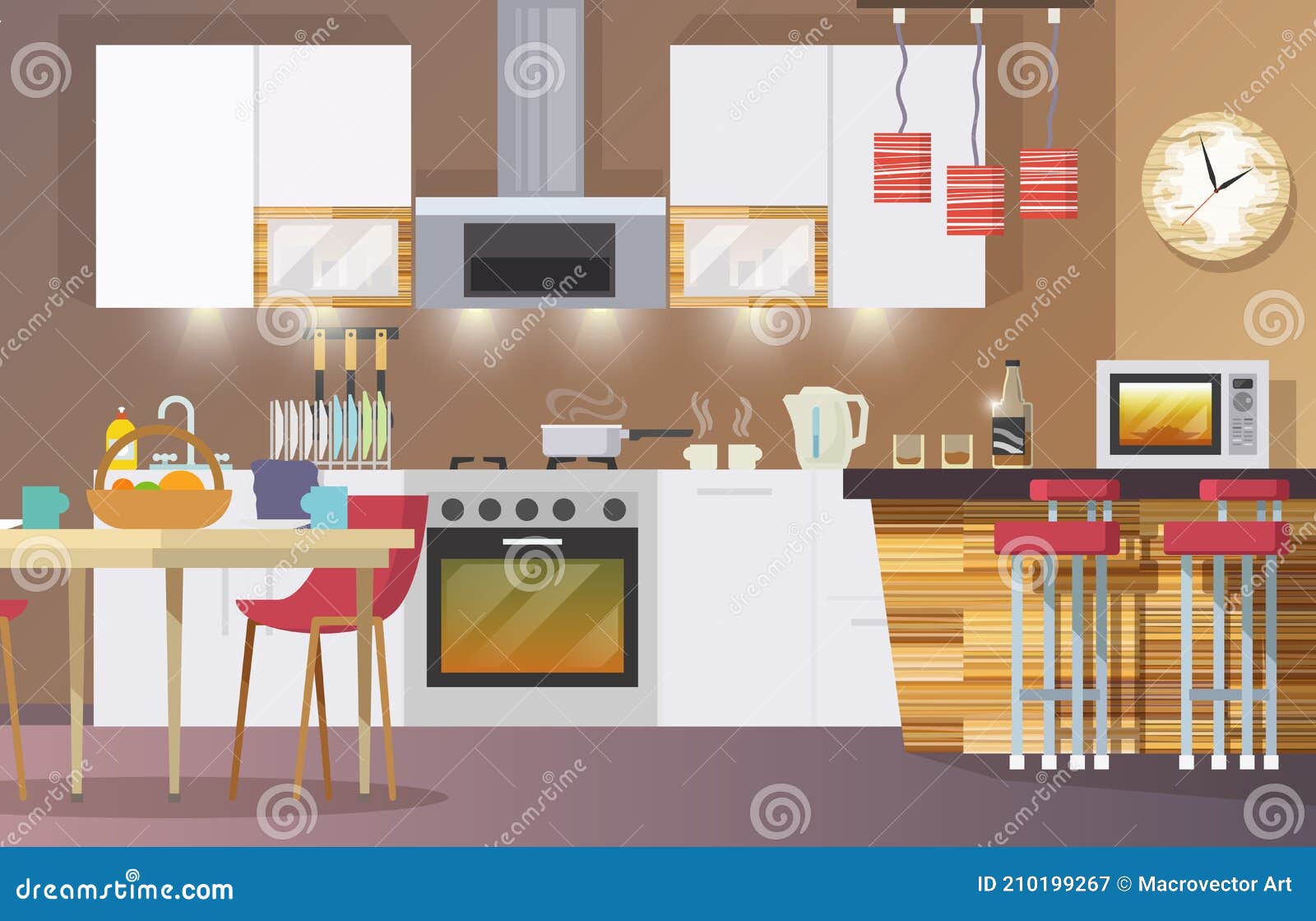 Kitchen Interior Flat stock vector. Illustration of home - 210199267