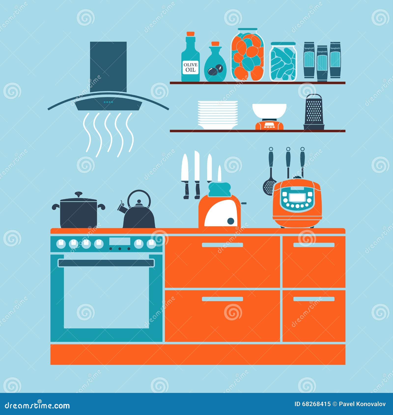 Kitchen interior stock vector. Illustration of kitchen - 68268415