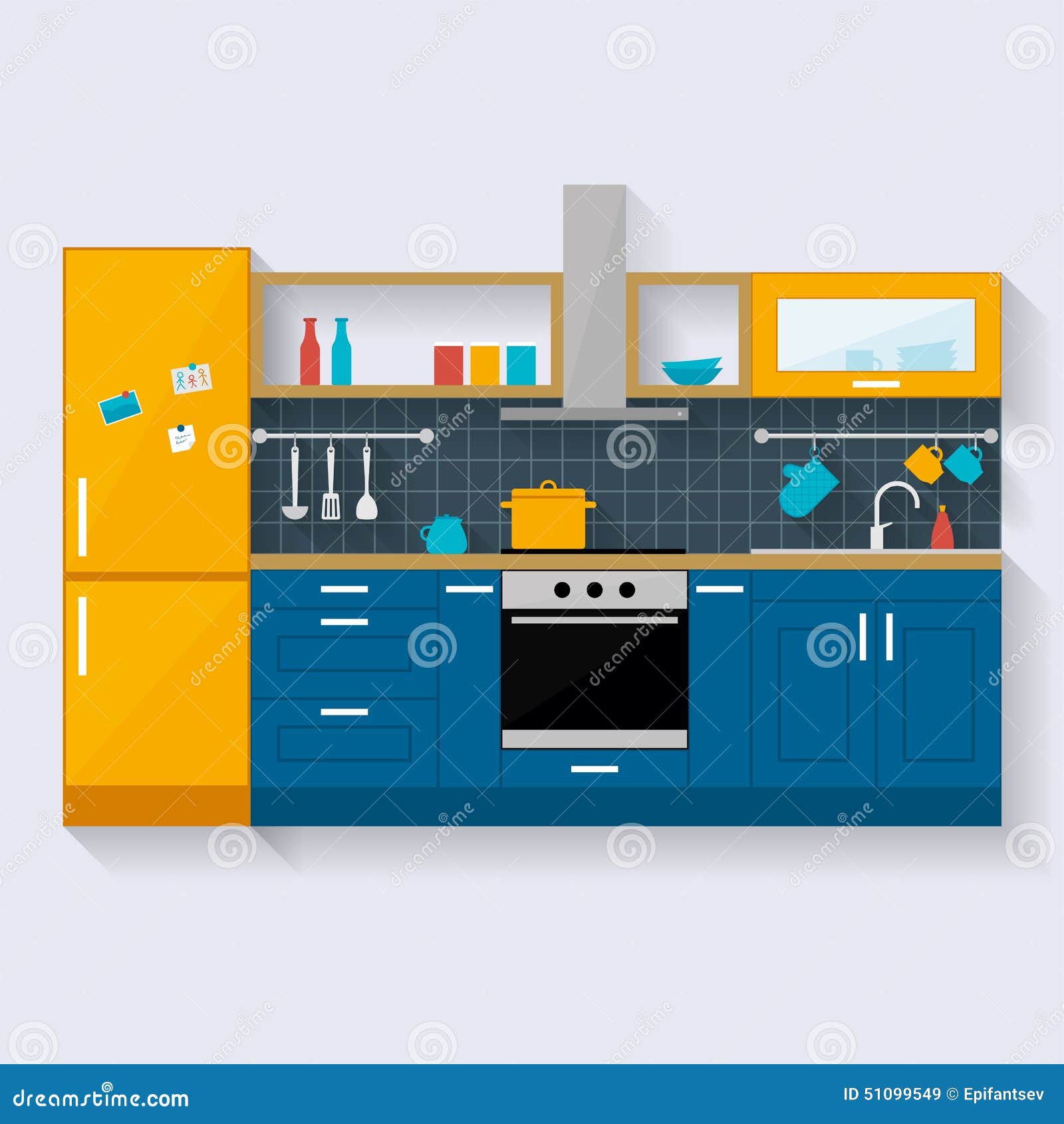 Kitchen Interior. Flat Style Illustration Stock Vector - Illustration ...