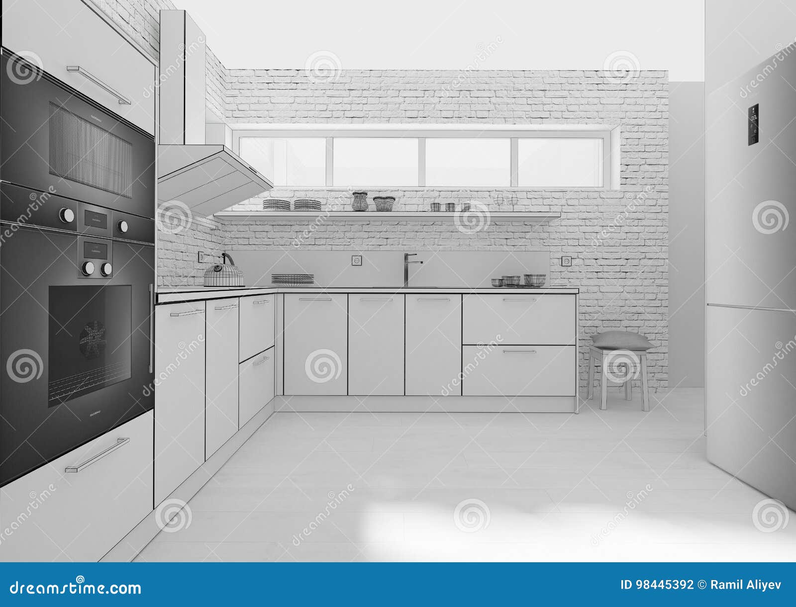 Kitchen Interior Grid 3D Rendering Stock Illustration - Illustration of ...