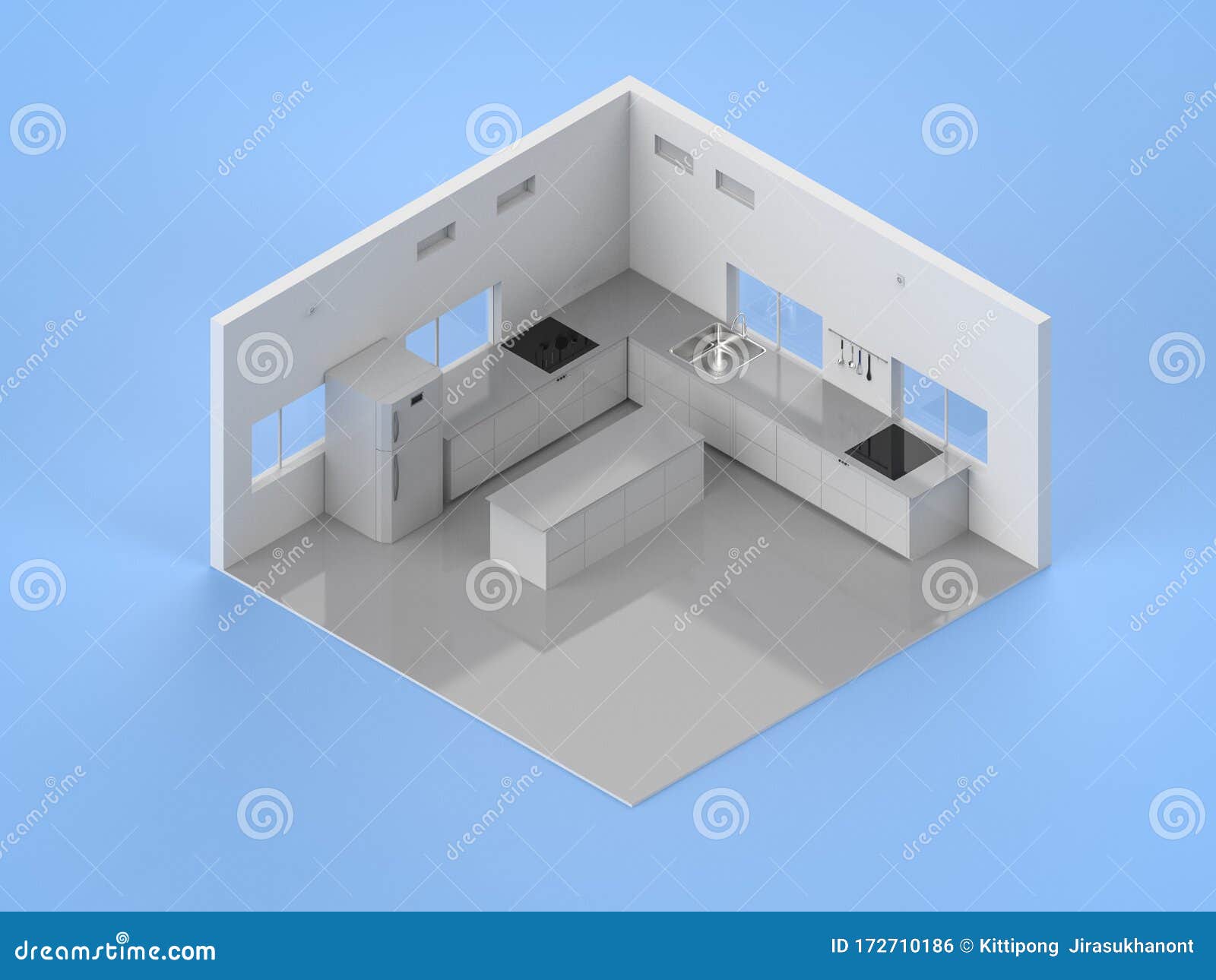 Kitchen interior isometric stock illustration. Illustration of ...