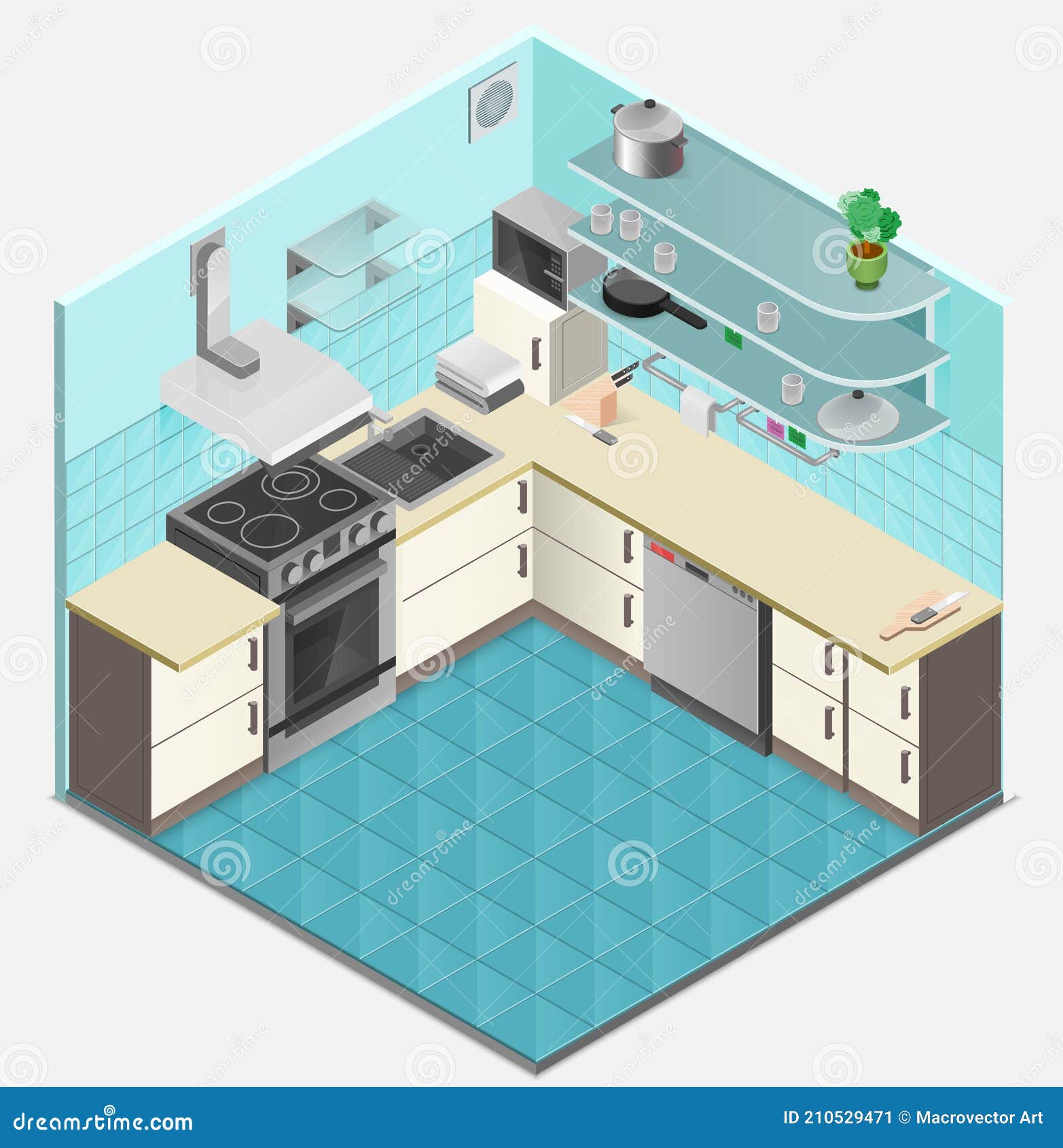 Kitchen Interior Isometric Template Stock Vector - Illustration of home ...
