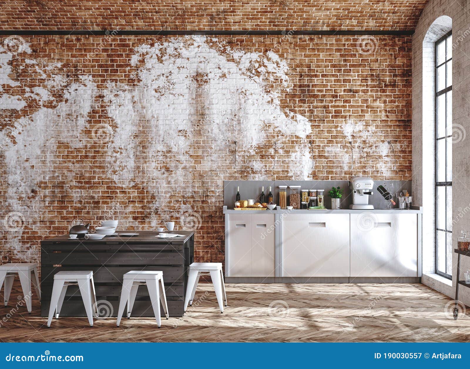 Kitchen Interior in Loft, Industrial Style Stock Illustration ...