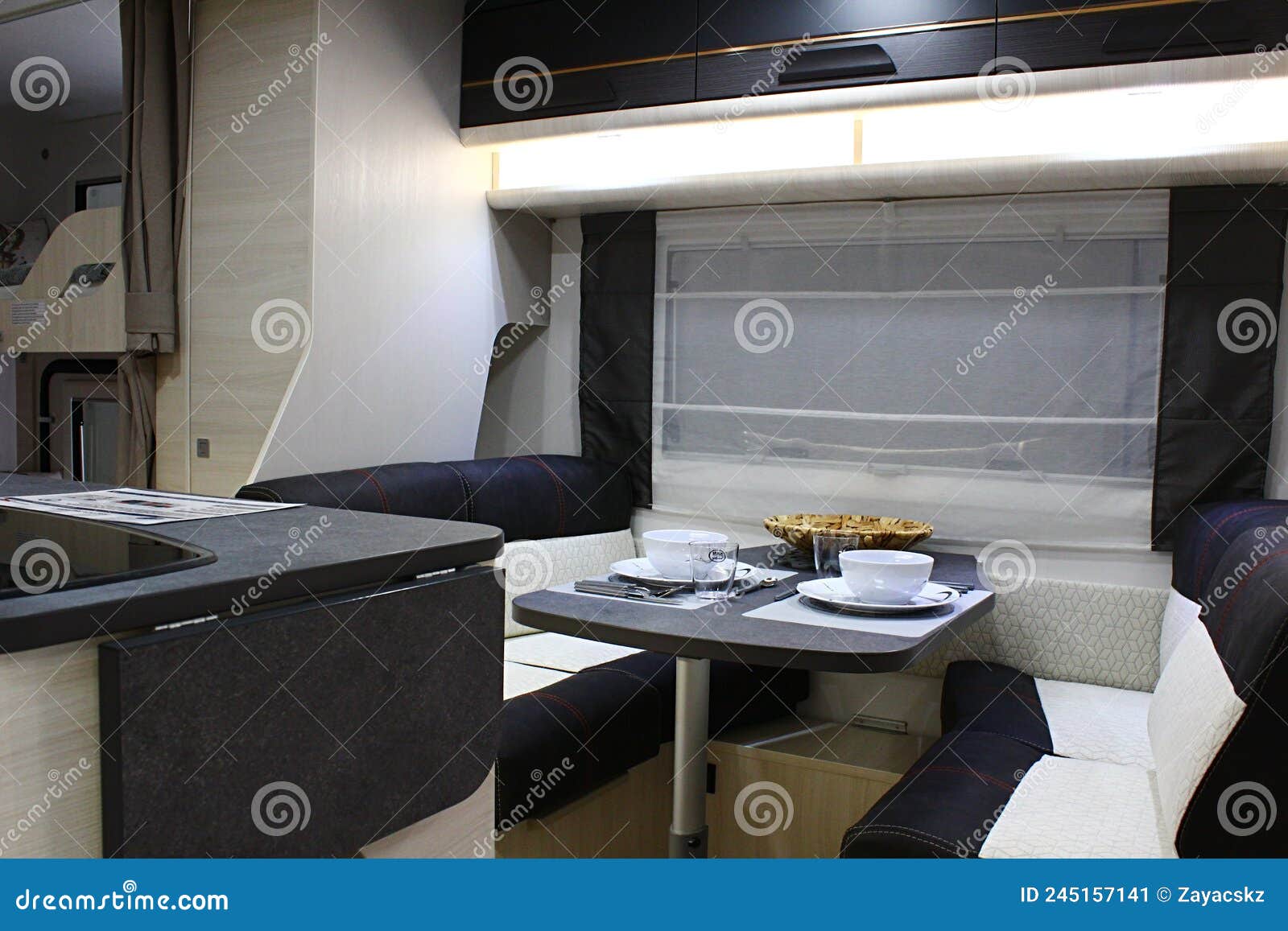 Kitchen Interior of Modern Campervan Caravelair Arctica with Plates ...