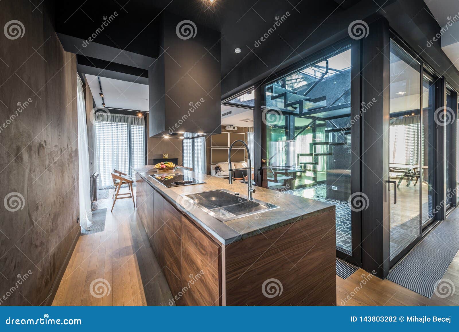 Kitchen Interior in Modern Luxury Penthouse Apartment Stock Photo ...