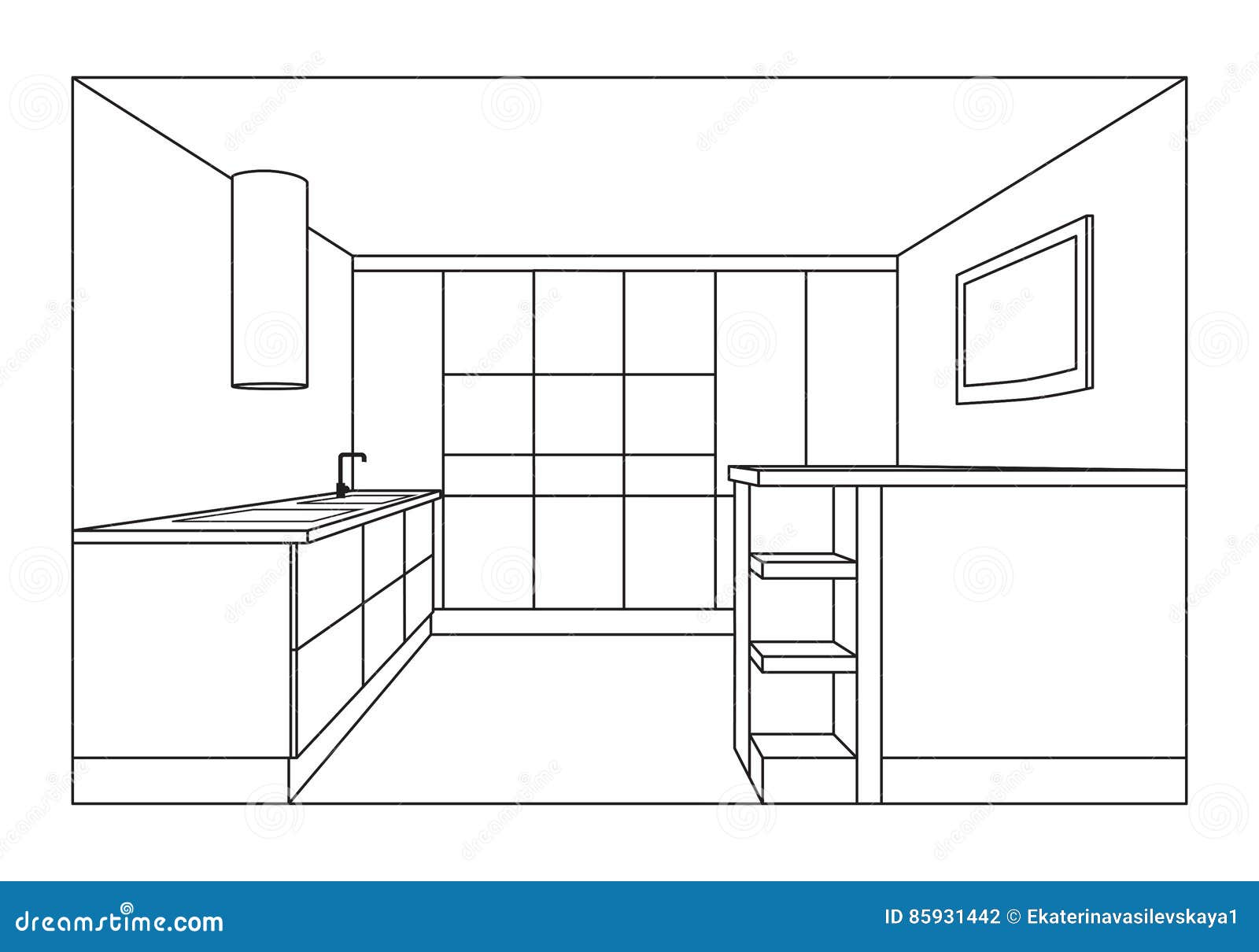 Kitchen Interior Plan. Draft of Kitchen Furniture. Vector Image. Stock ...