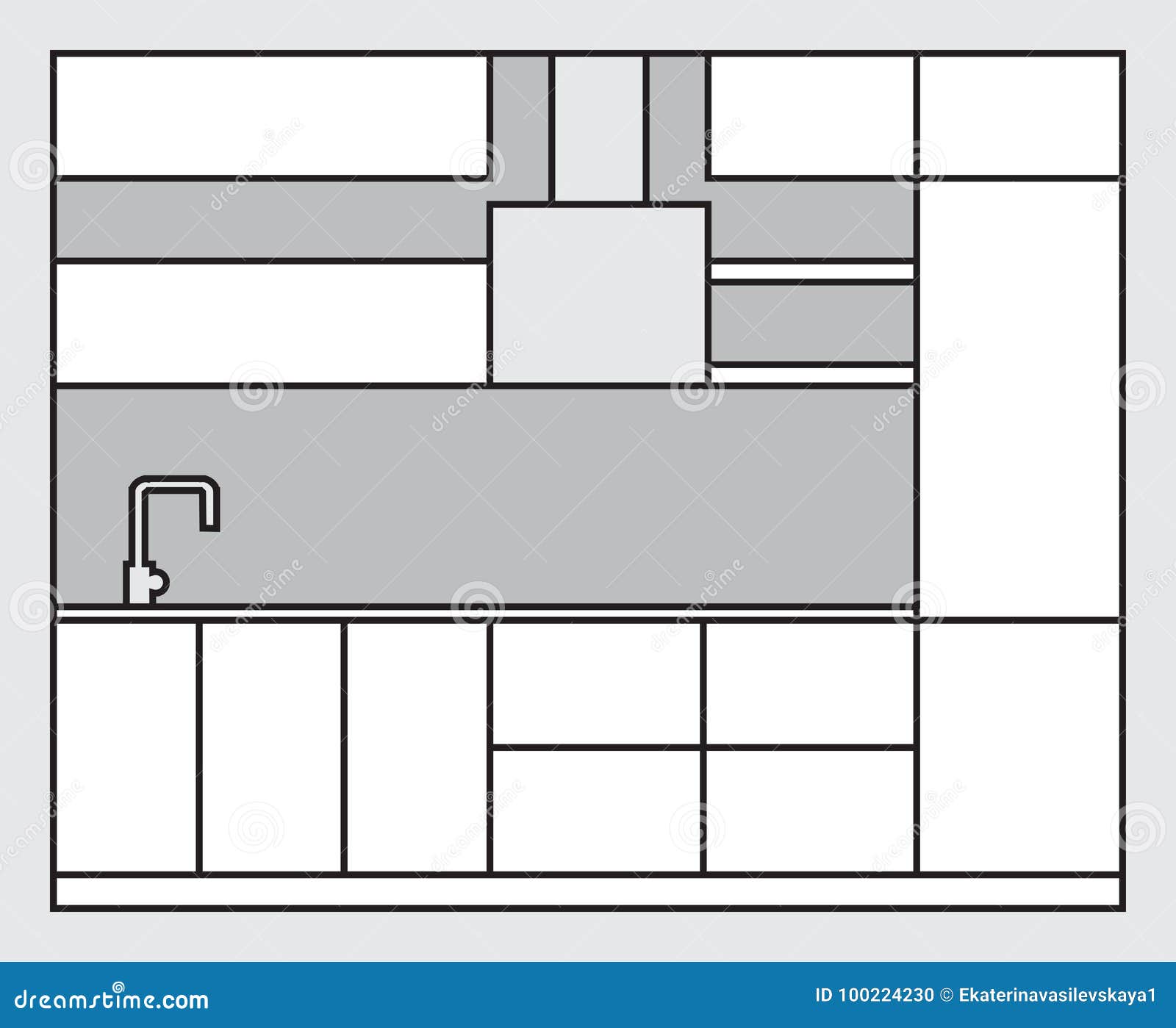 Kitchen Interior Plan. Draft of Modern Kitchen Furniture Made in Line ...