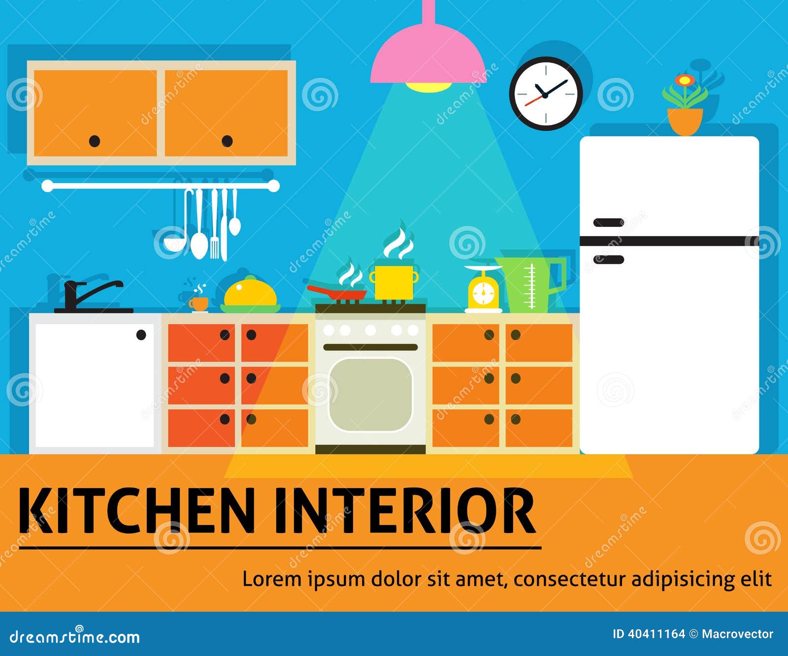 Kitchen interior poster stock vector. Illustration of drawing - 40411164