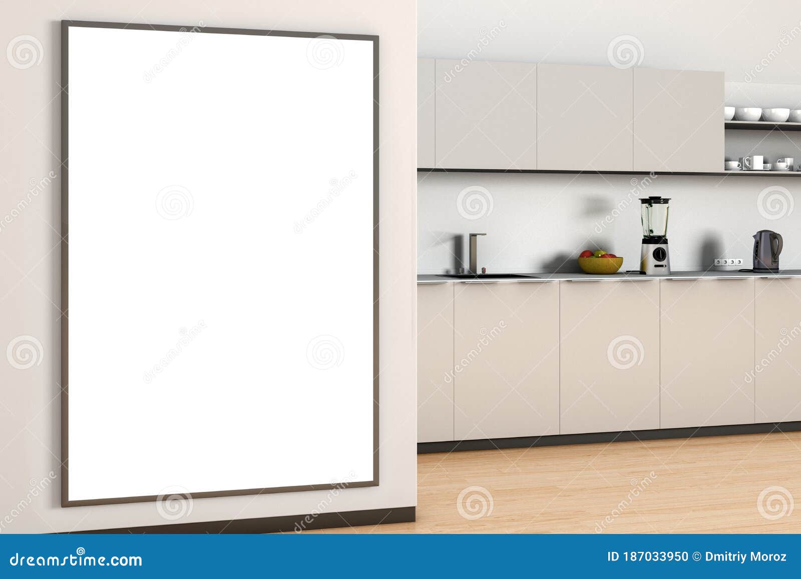 Kitchen Interior with Poster on the Wall Stock Illustration ...