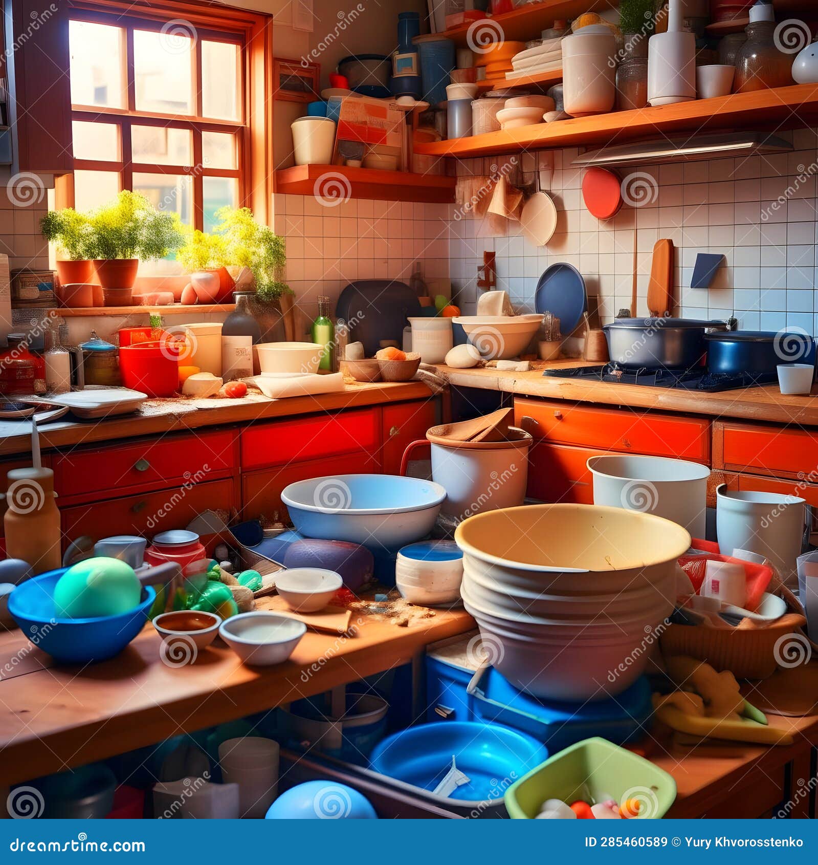 Kitchen Interior with Scattered Items. Stock Illustration ...