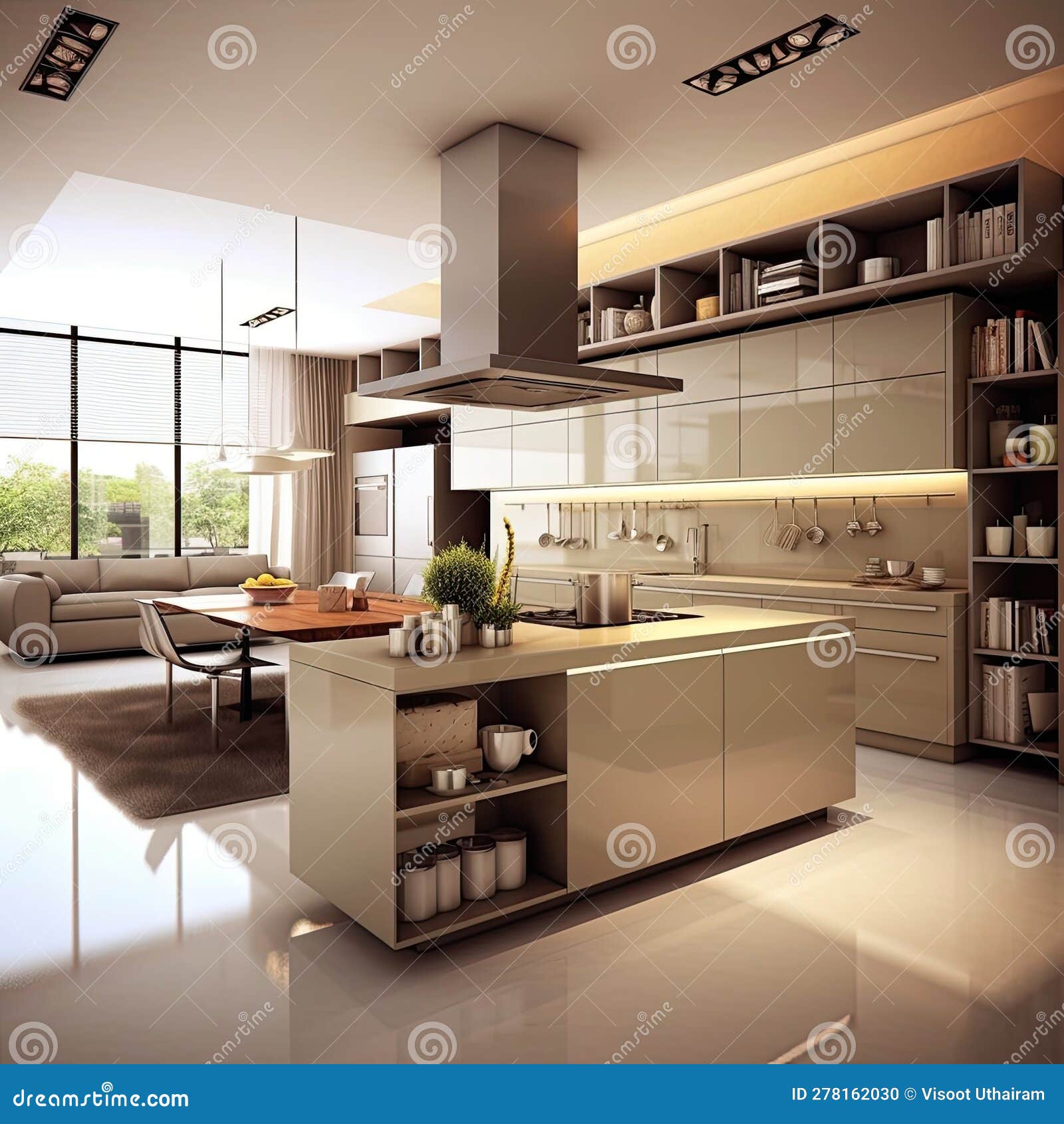 Kitchen Interior with Stools at Kitchen Island,Modern Home Kitchen ...