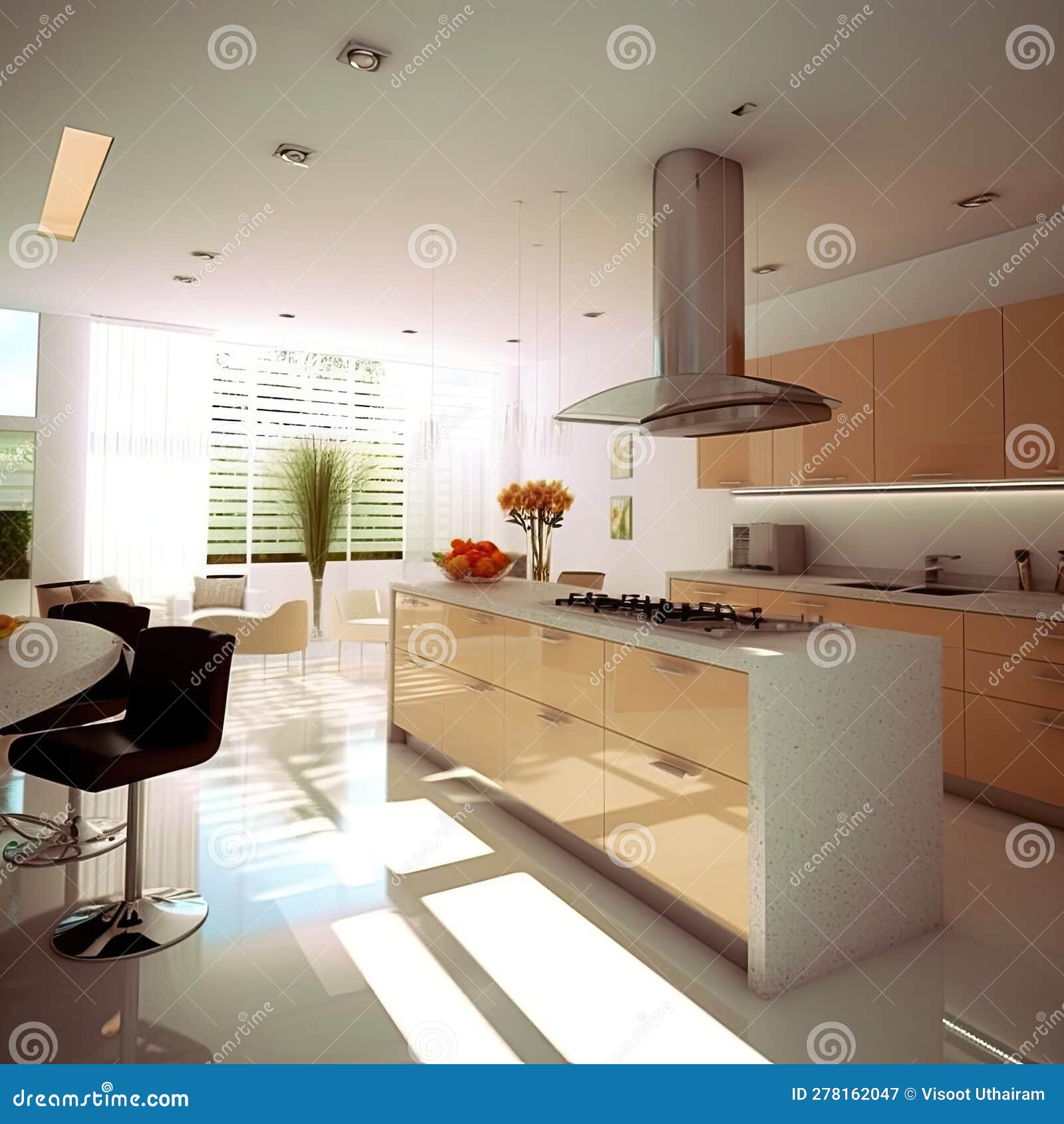 Kitchen Interior with Stools at Kitchen Island,Modern Home Kitchen ...