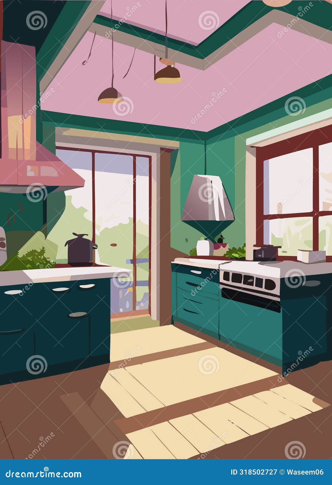 Kitchen Interior. Vector Illustration of a Kitchen Interior in Flat ...