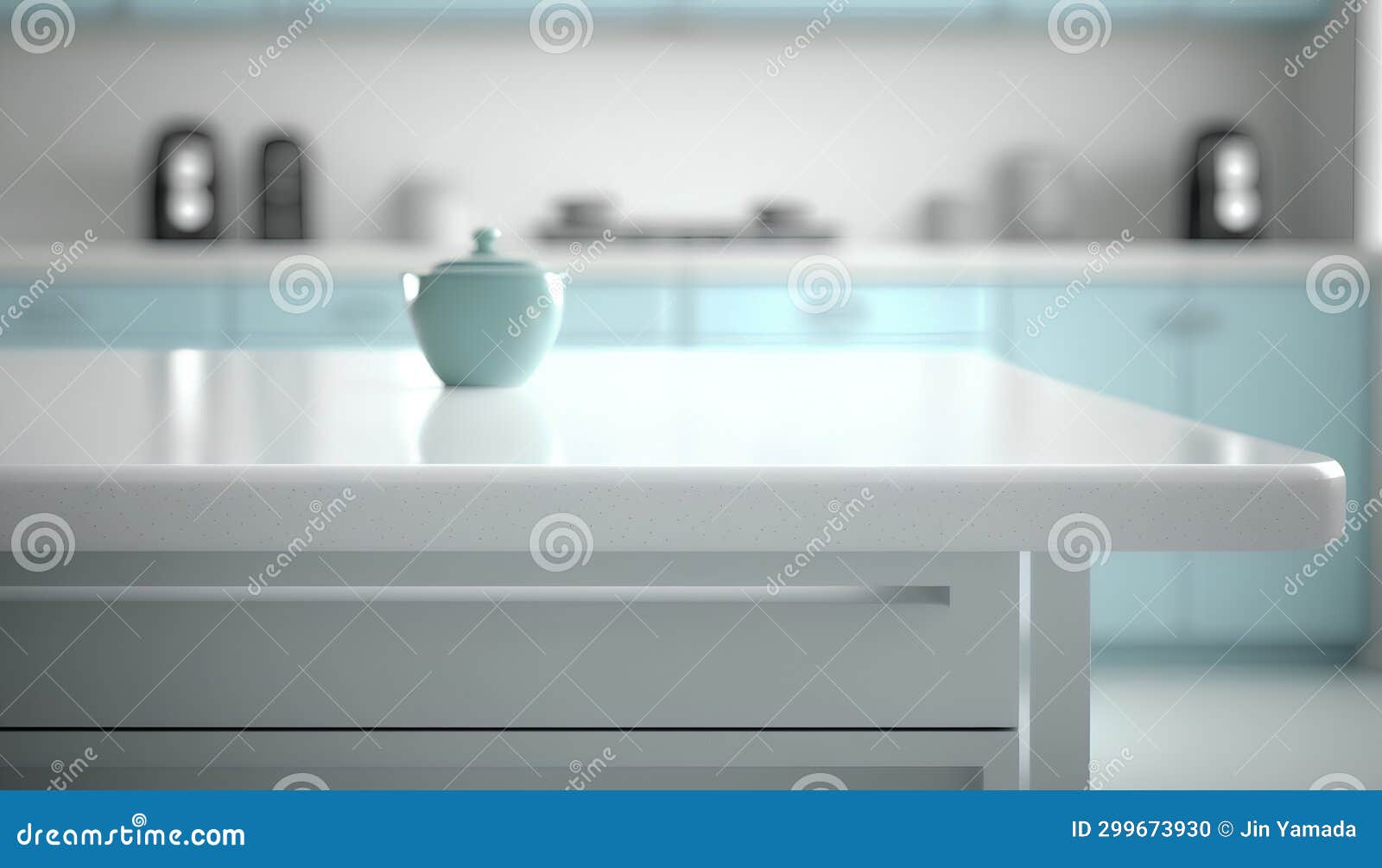 Kitchen Interior with White Countertop. 3d Rendering Mock Up Stock ...
