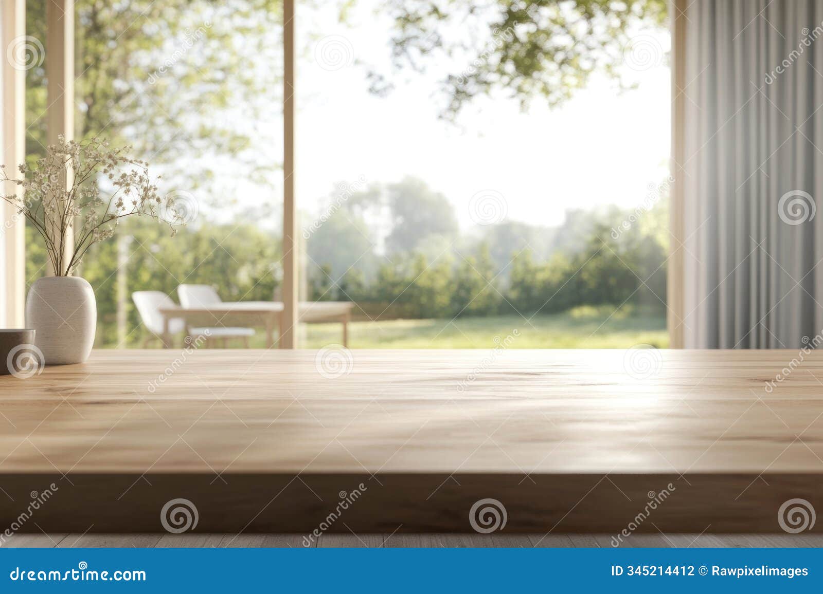 Kitchen Interior with a Wooden Countertop Windows Design Modern. Stock ...