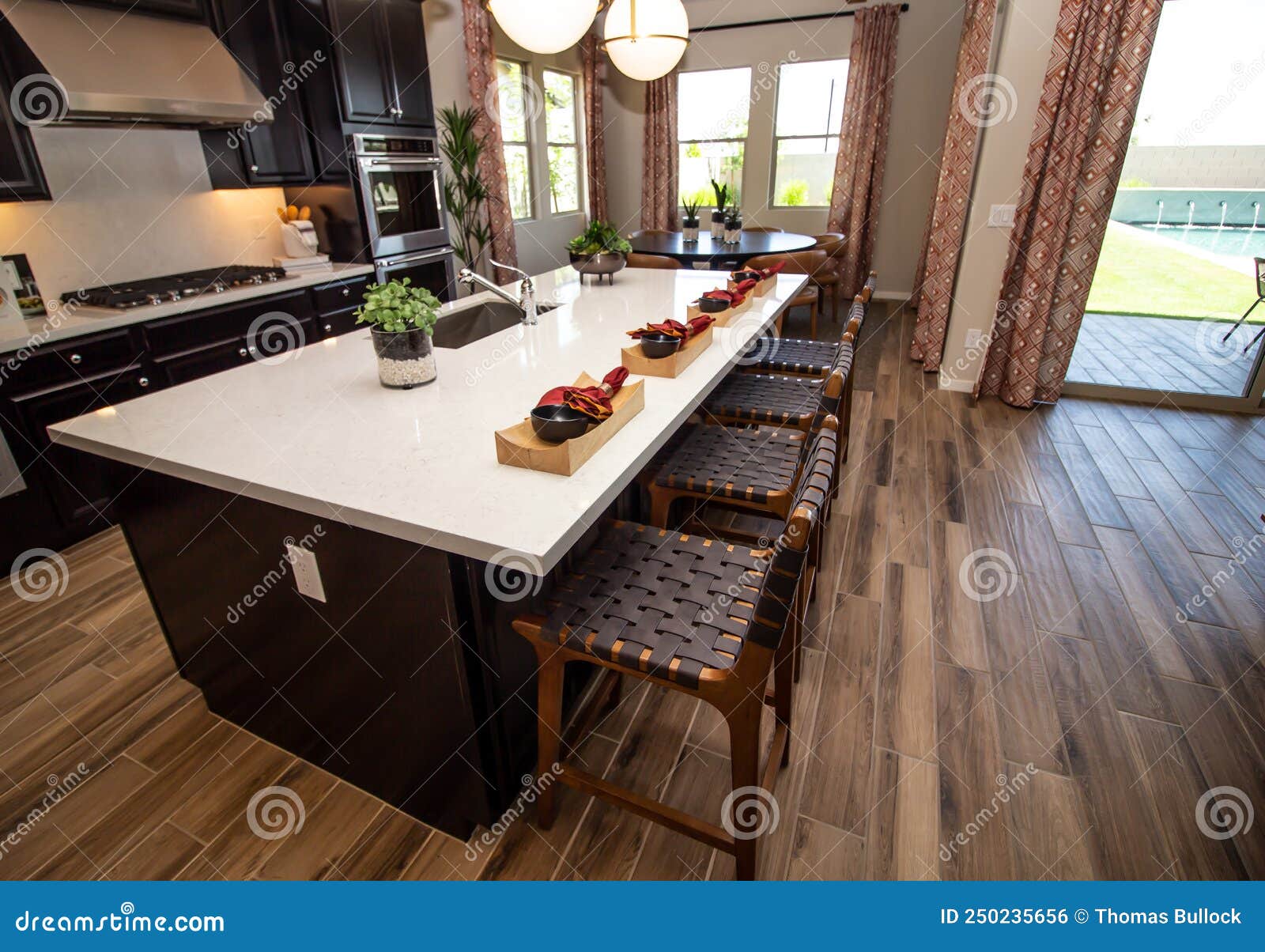 Kitchen Island Counter Bar With Four Stools Royalty-Free Stock Image ...