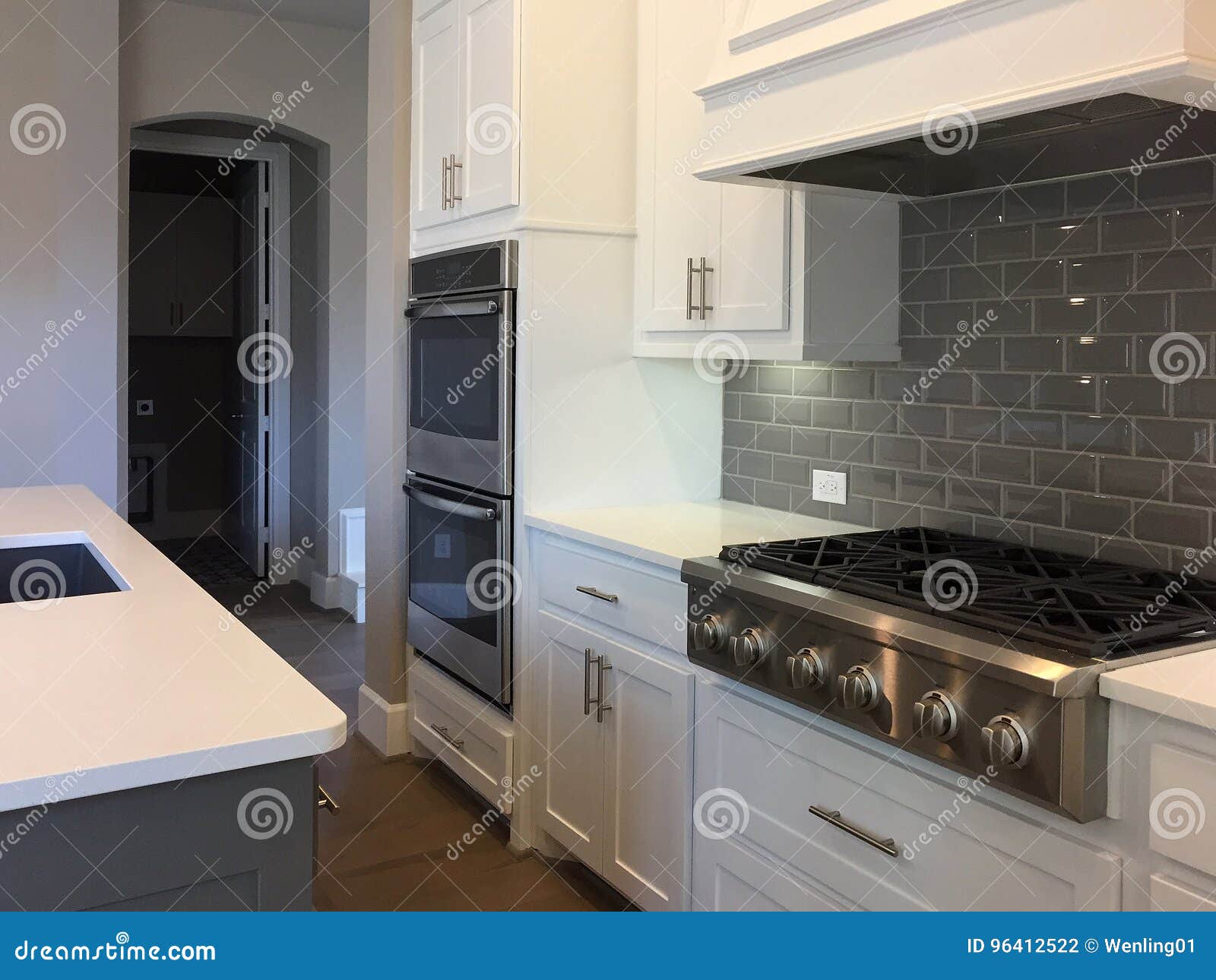 Kitchen with Island Counter Design Stock Photo - Image of modern, house ...