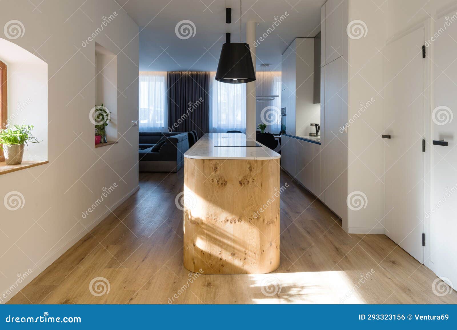 Kitchen with Island in Modern House Stock Photo - Image of inside ...