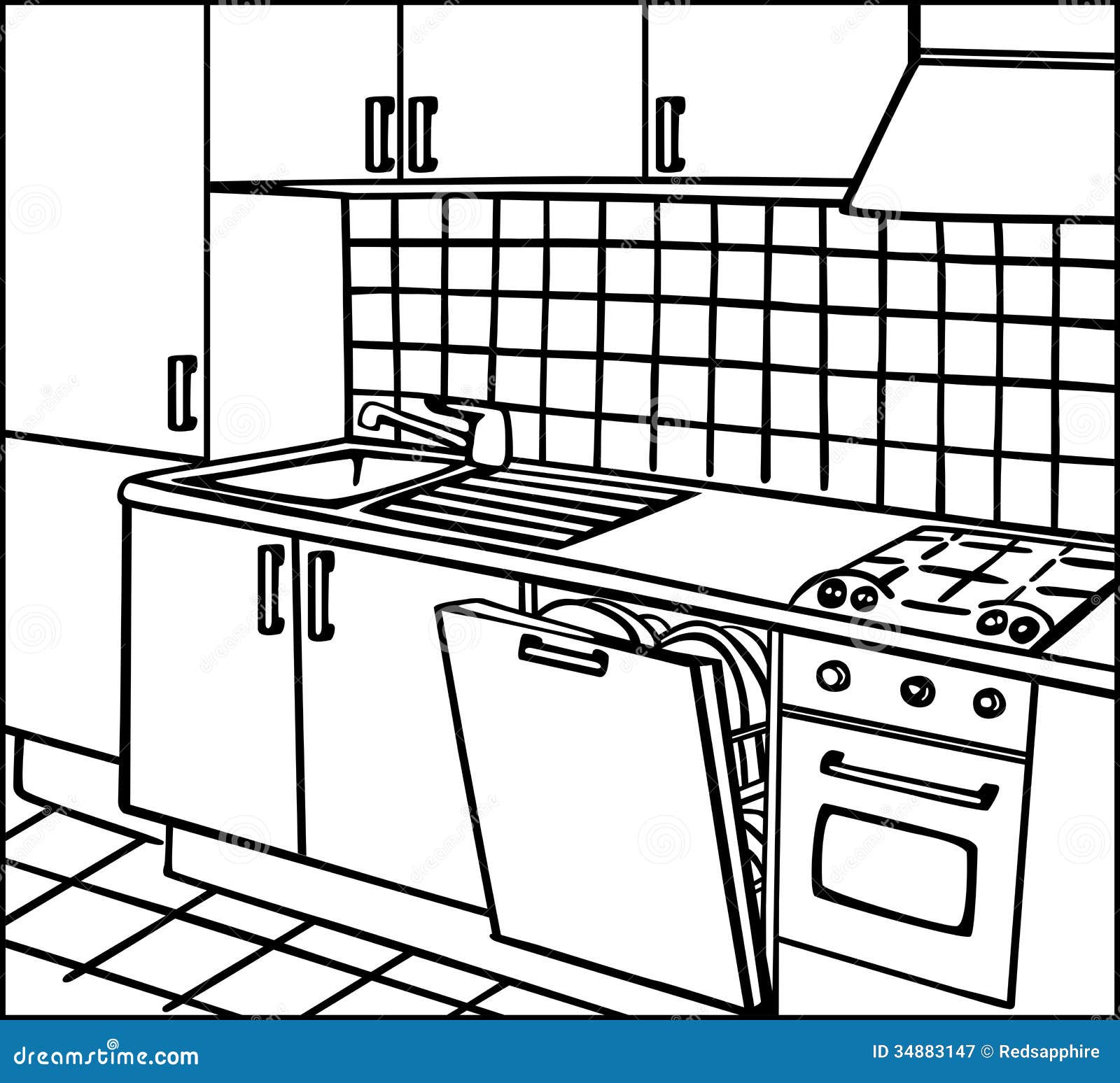 Isometric Kitchen Drawing Sketch Coloring Page