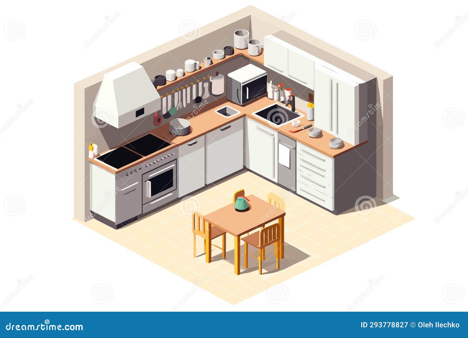 Kitchen Isometric Vector Flat Minimalistic Isolated Illustration Stock ...