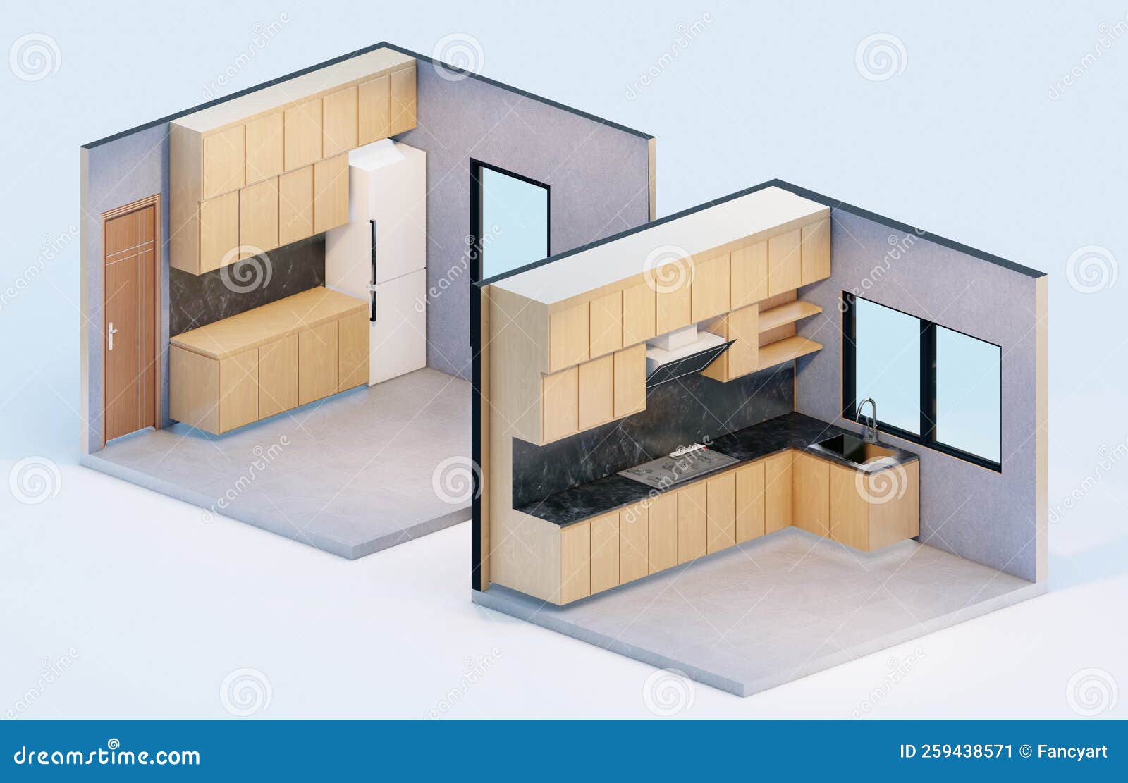 Kitchen Isometric View 3d Rendering Stock Illustration - Illustration ...