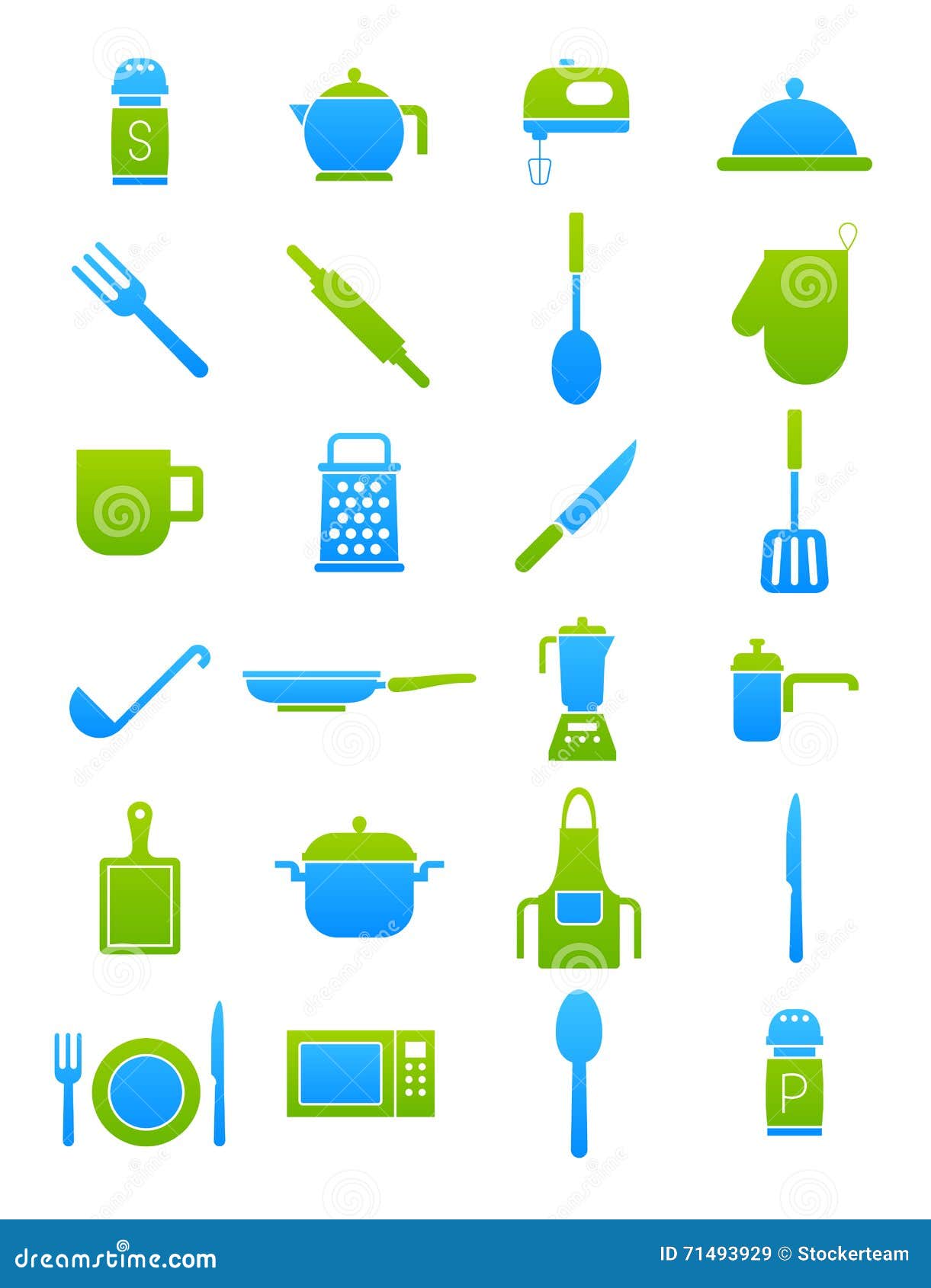 Kitchen Items Blue-green Icons Set Stock Illustration - Illustration of ...