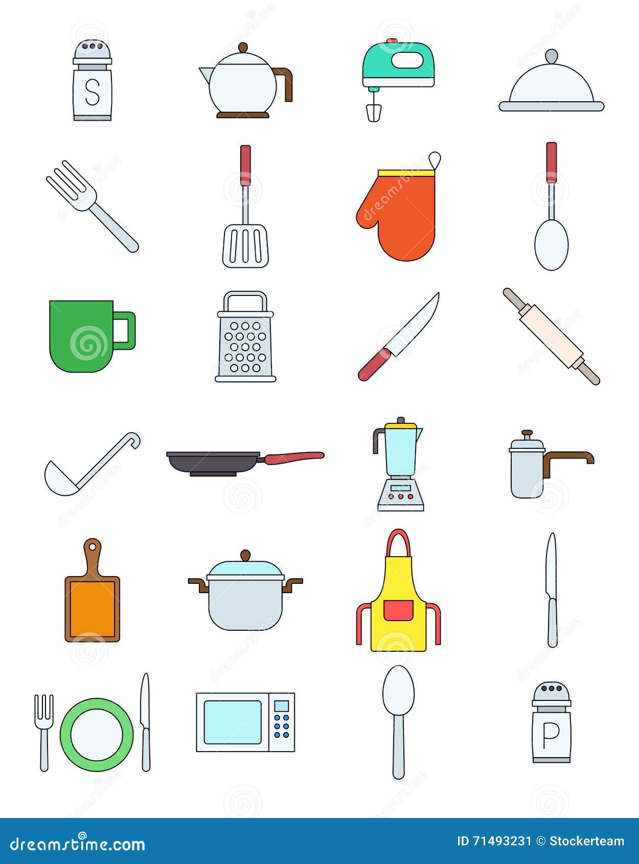 Kitchen Items Variegated Vector Icons Set Stock Vector - Illustration ...