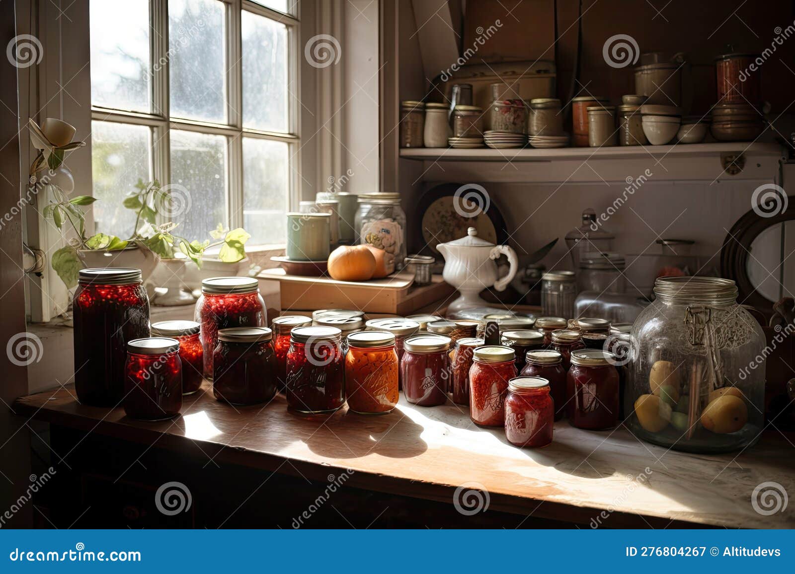 Kitchen, with Jars of Strawberry Jam and Other Preserves in View Stock ...