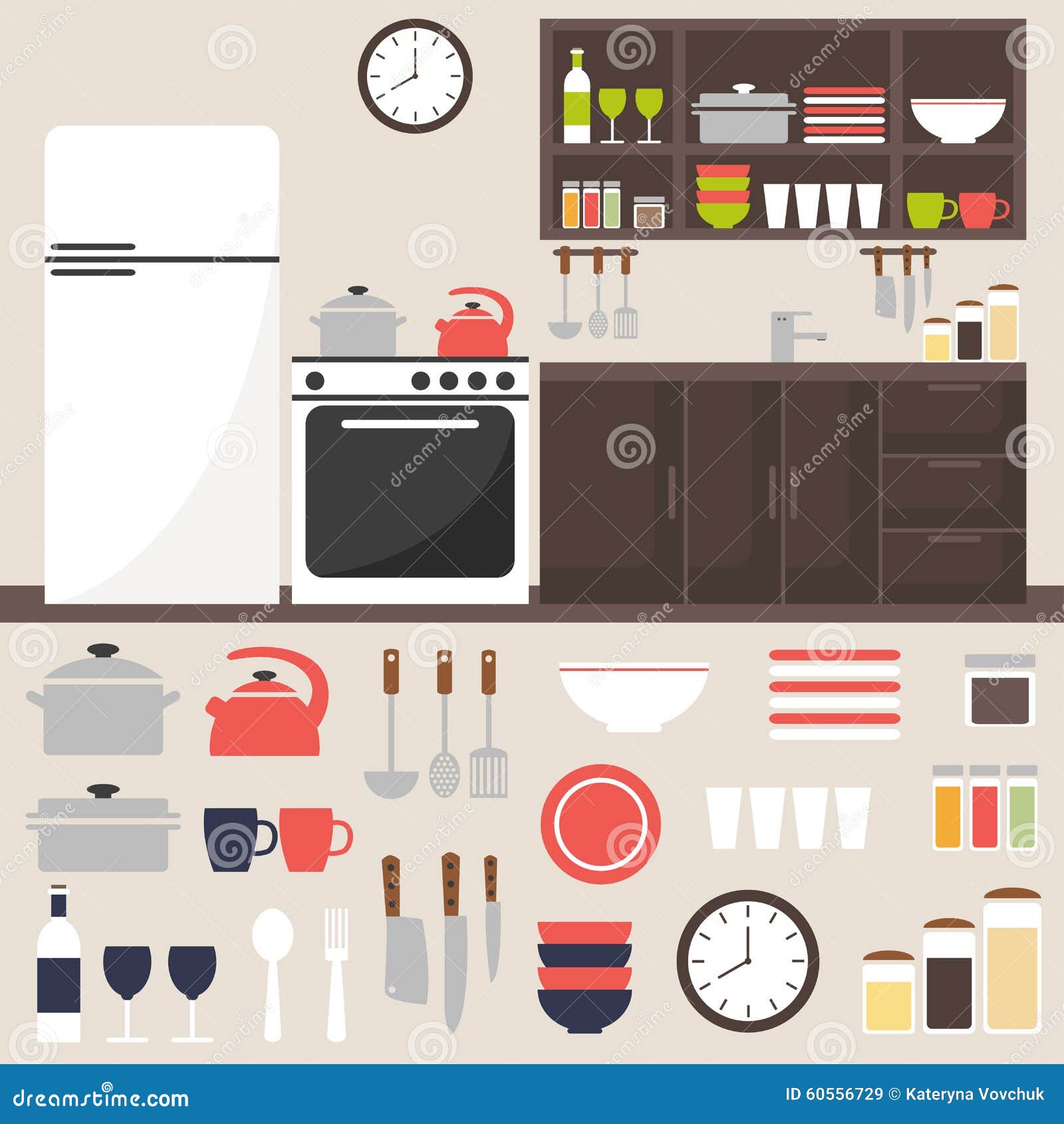 Kitchen. Kitchen Interior. Kitchen Room Isolated Elements Stock Vector ...