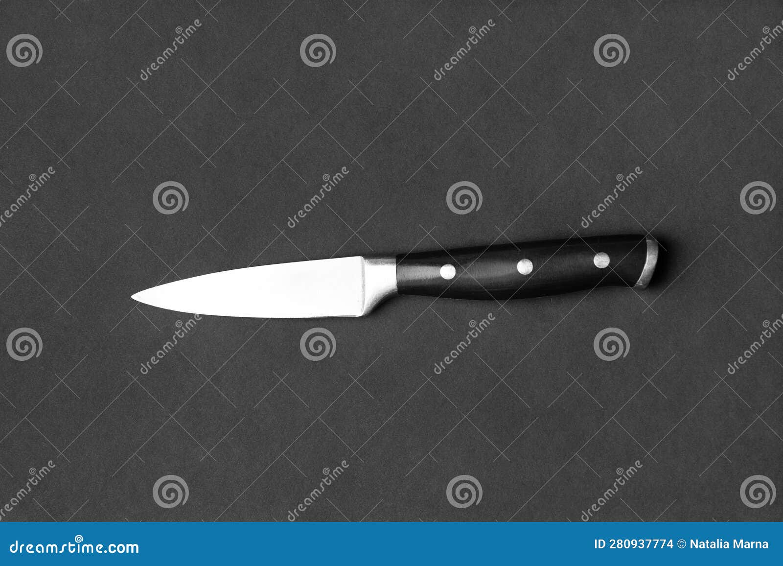 Large Kitchen Knife on a Black Background Top View Stock Photo - Image ...