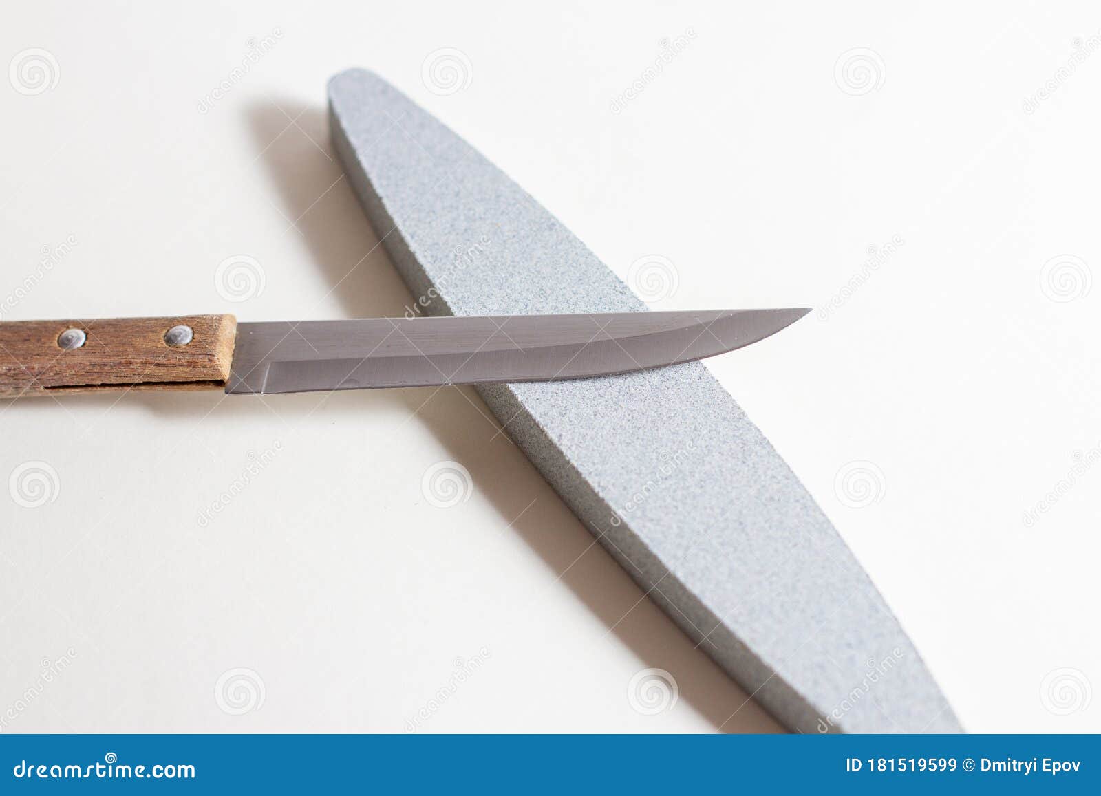 Kitchen Knife with Wooden Handle and Whetstone Stock Image - Image of ...