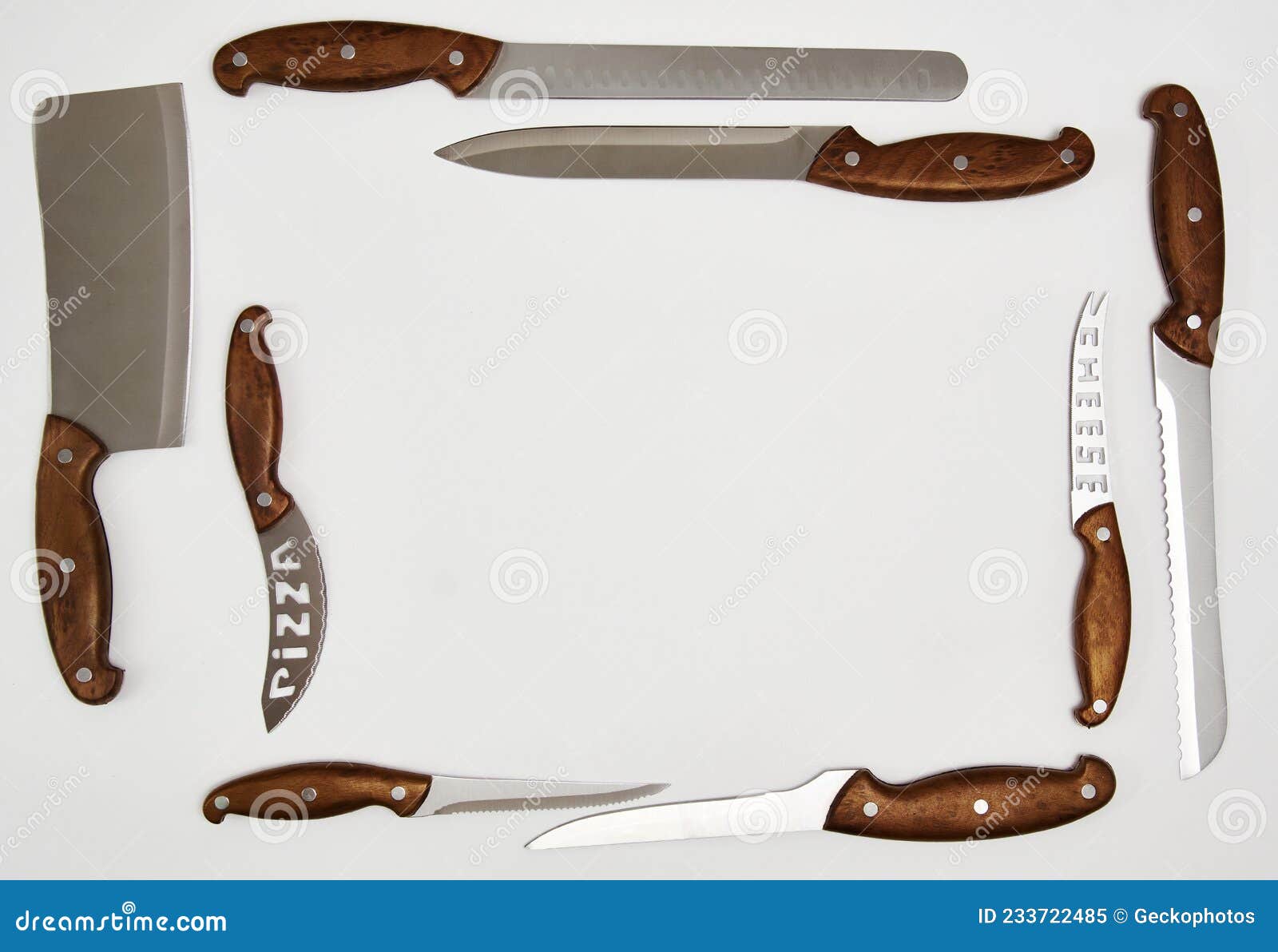 Kitchen Knives Frame on White Background Stock Image - Image of cook ...