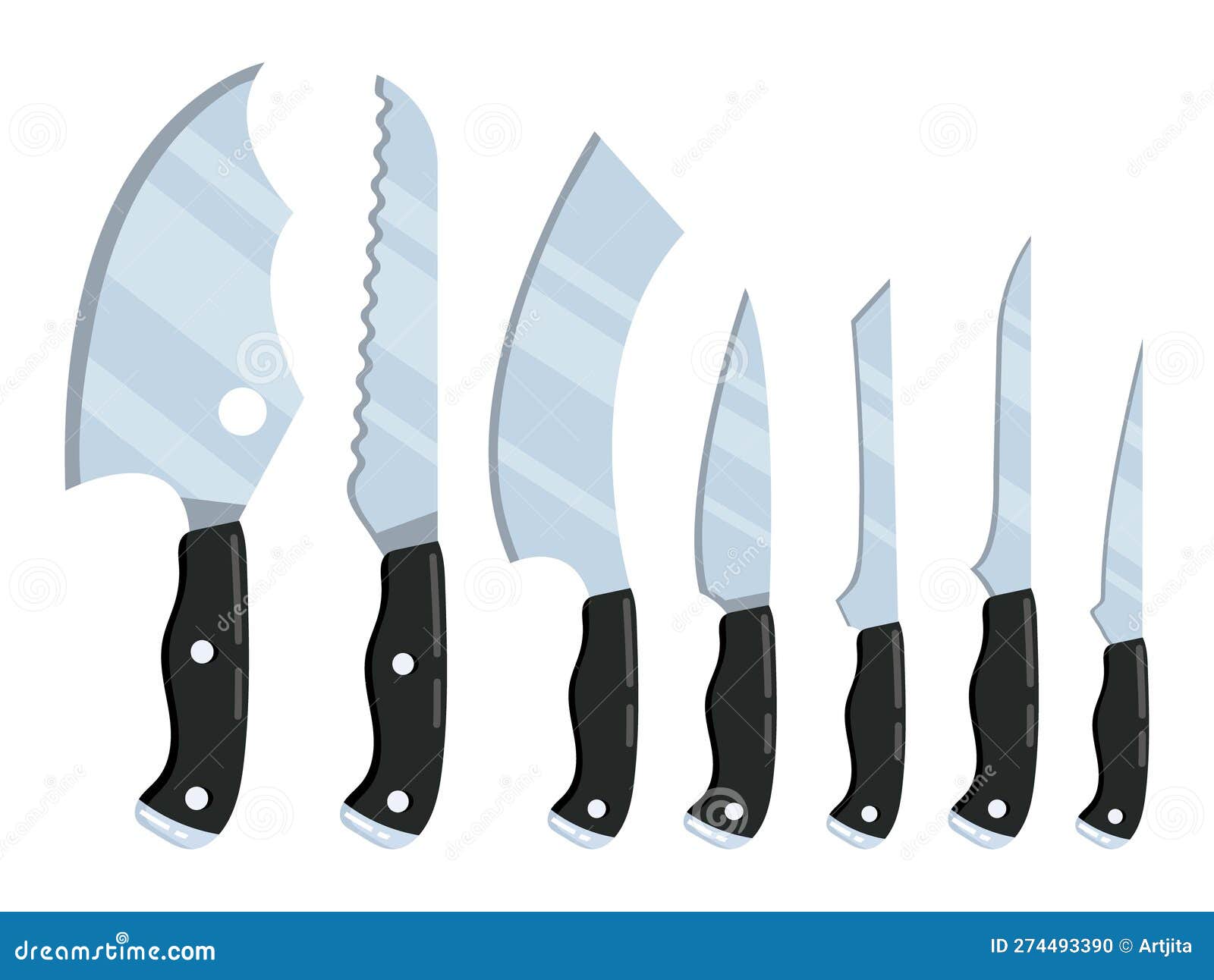 Kitchen Knives Set Vector. Professional Kitchen Knives for Cutting Meat ...