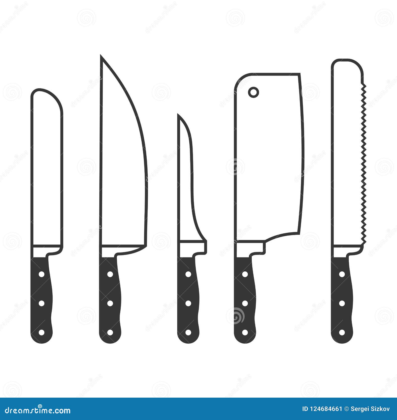 Kitchen Knives Set on White Background. Vector Stock Vector ...