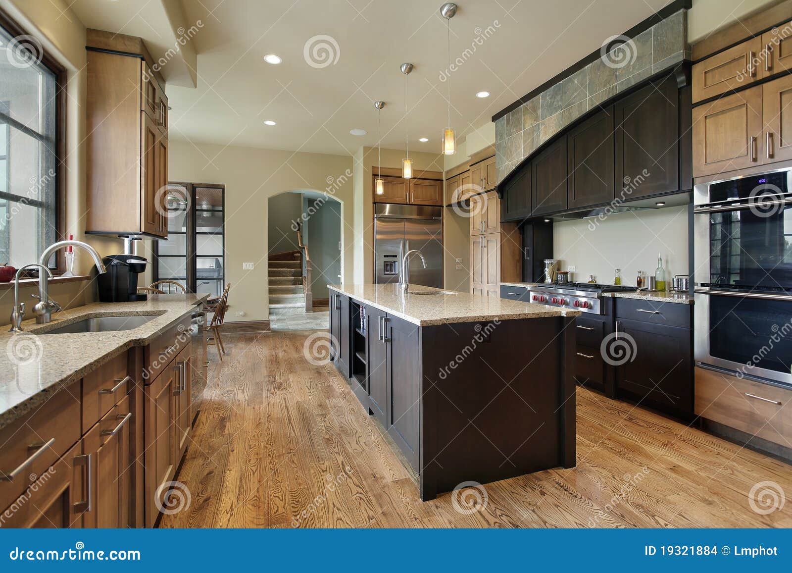 Kitchen with Large Center Island Stock Photo - Image of island ...
