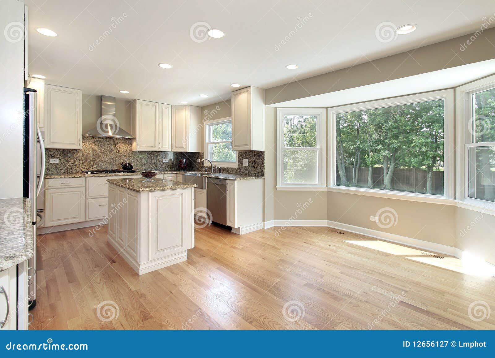 Kitchen with Large Picture Window Stock Image - Image of home, dining ...