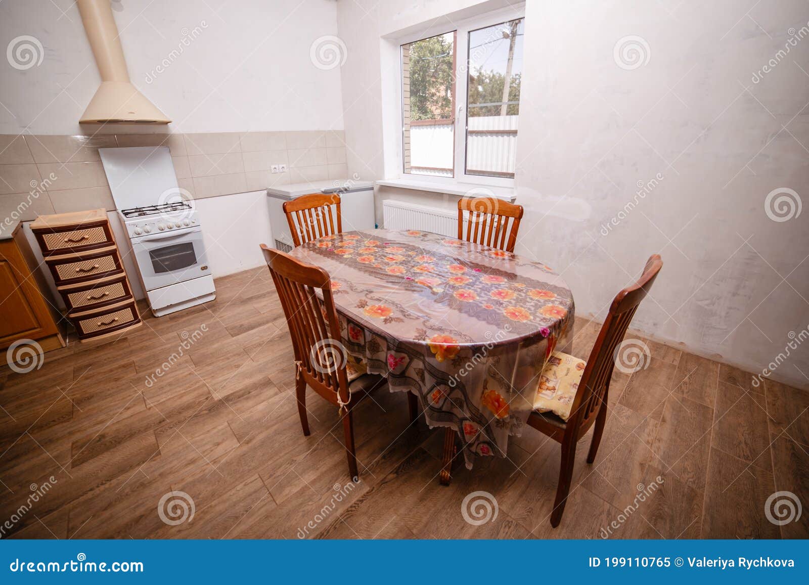 Kitchen with a Large Table. Lunch and Meal Room Stock Image - Image of ...
