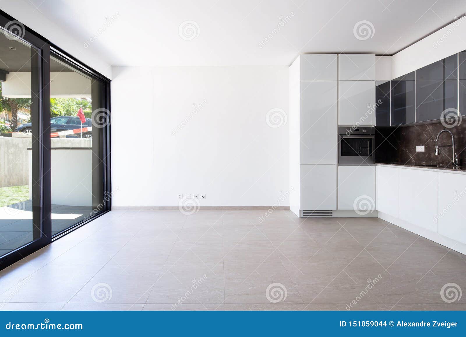 Kitchen with Large Window Overlooking the Garden Stock Photo - Image of ...