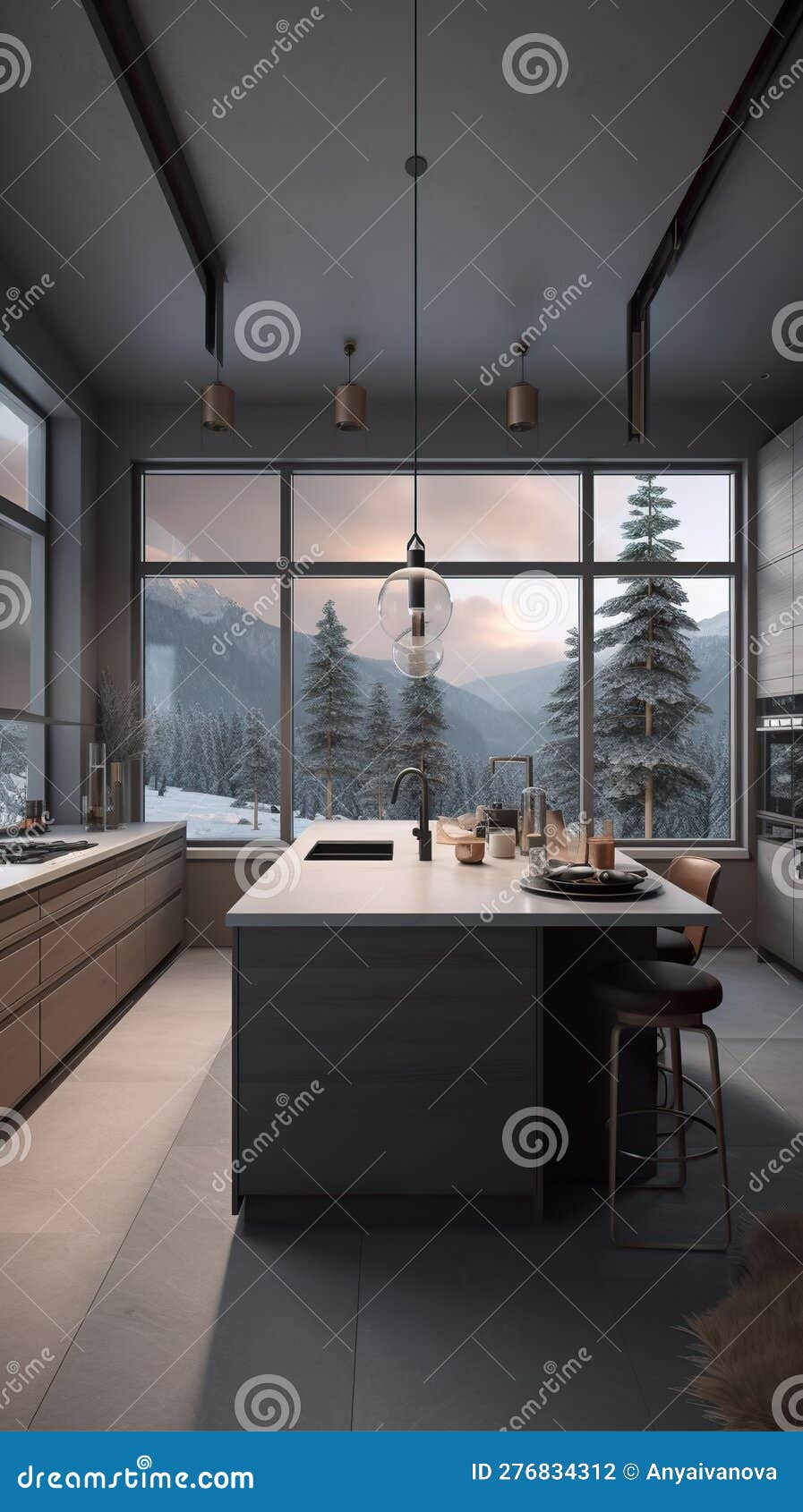 A Kitchen with a Large Window and a View of the Mountains. AI ...