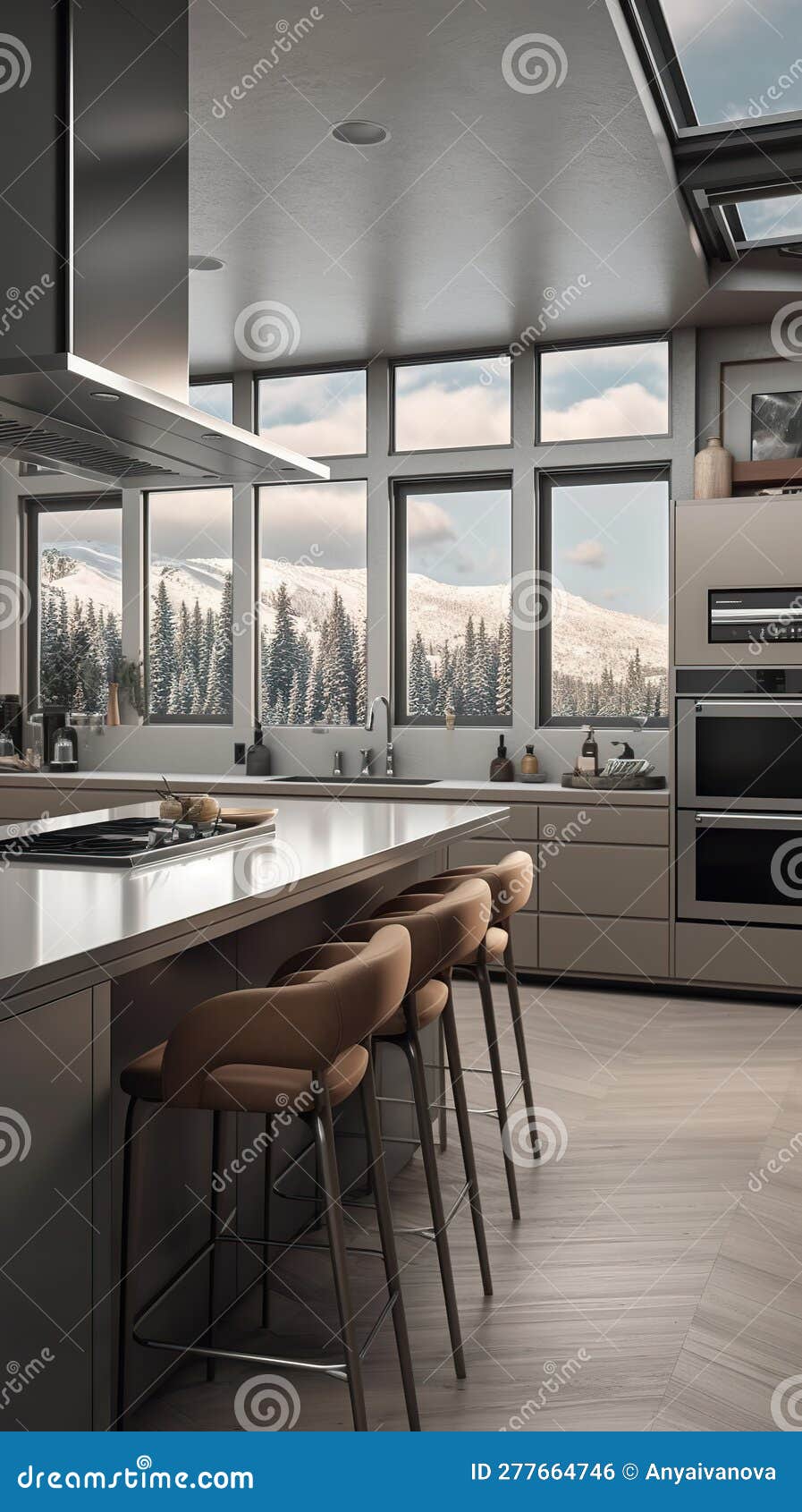 A Kitchen with a Large Window and a View of the Mountains. Generative ...
