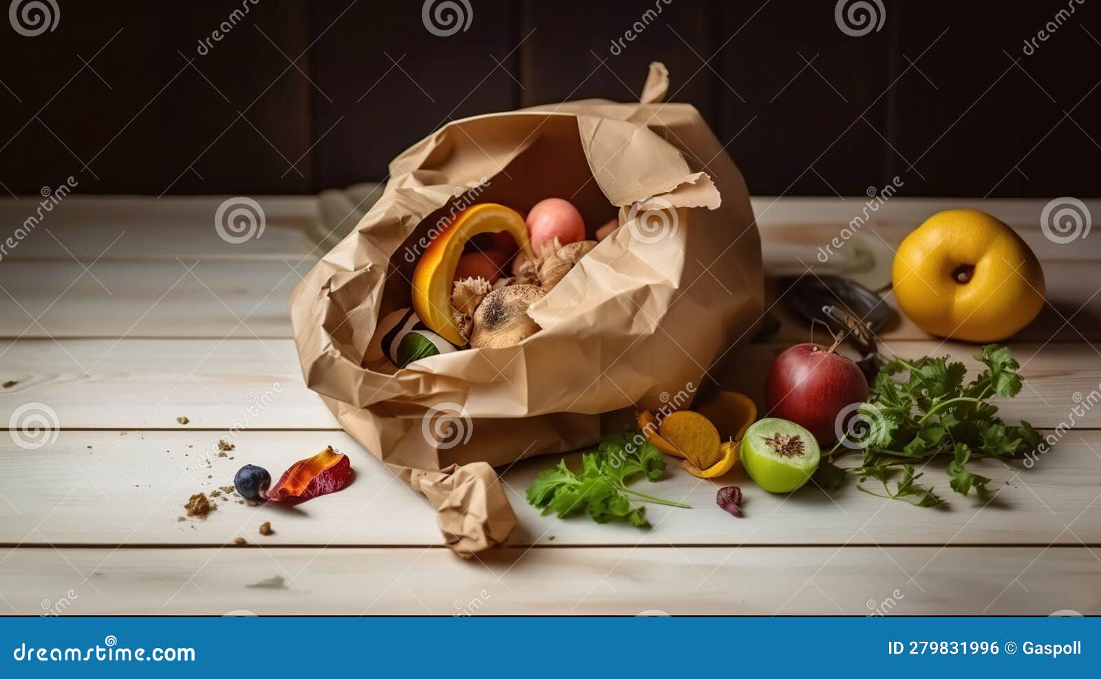 Kitchen Leftovers in Paper Bag, Generative AI Stock Illustration ...