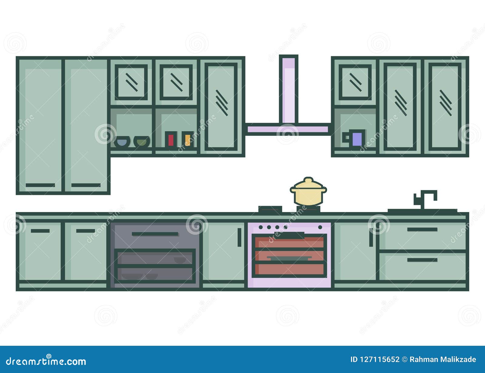 Kitchen Line Art Illustration Modern Vector Stock Vector - Illustration ...
