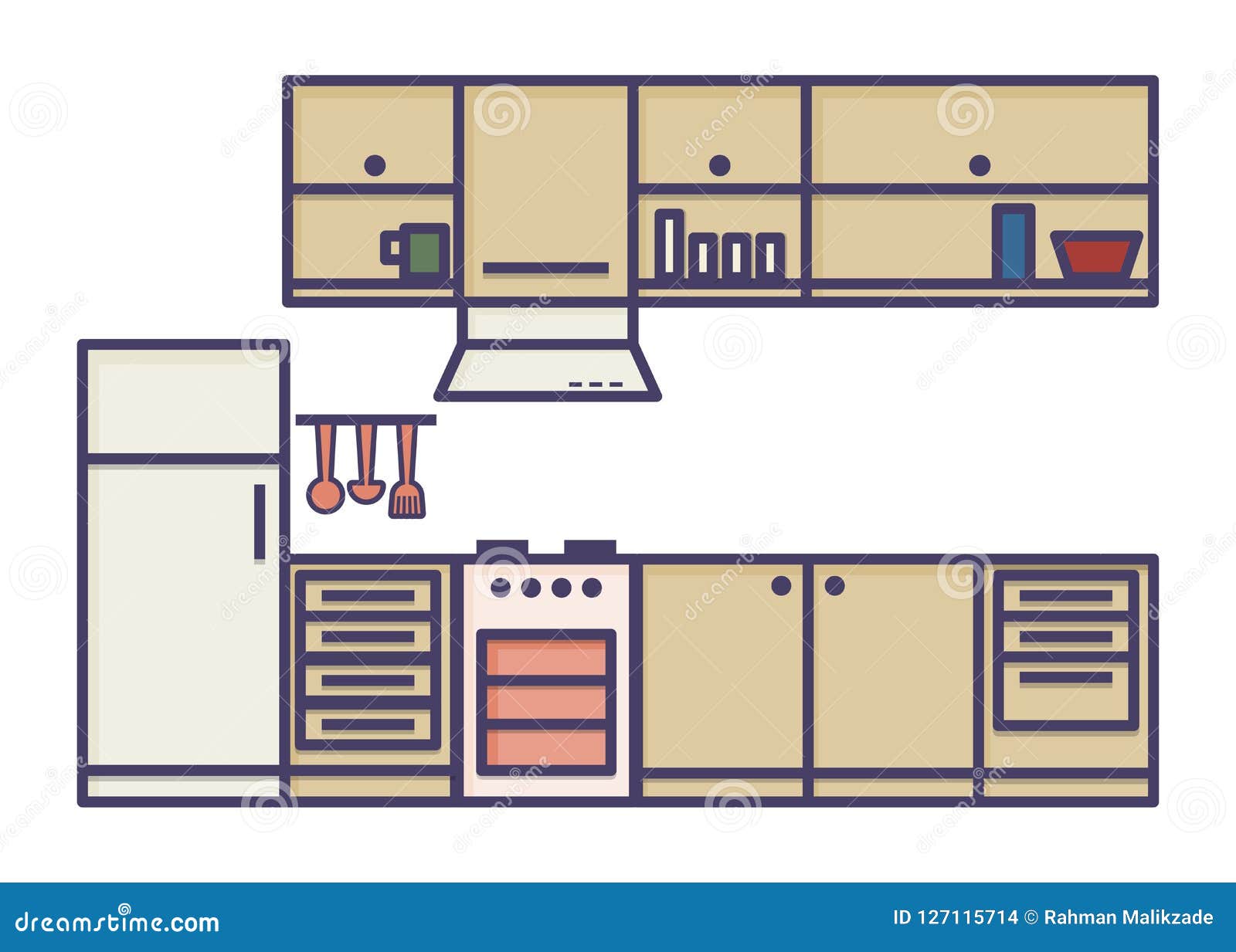 Kitchen Line Art Illustration Modern Vector Stock Vector - Illustration ...