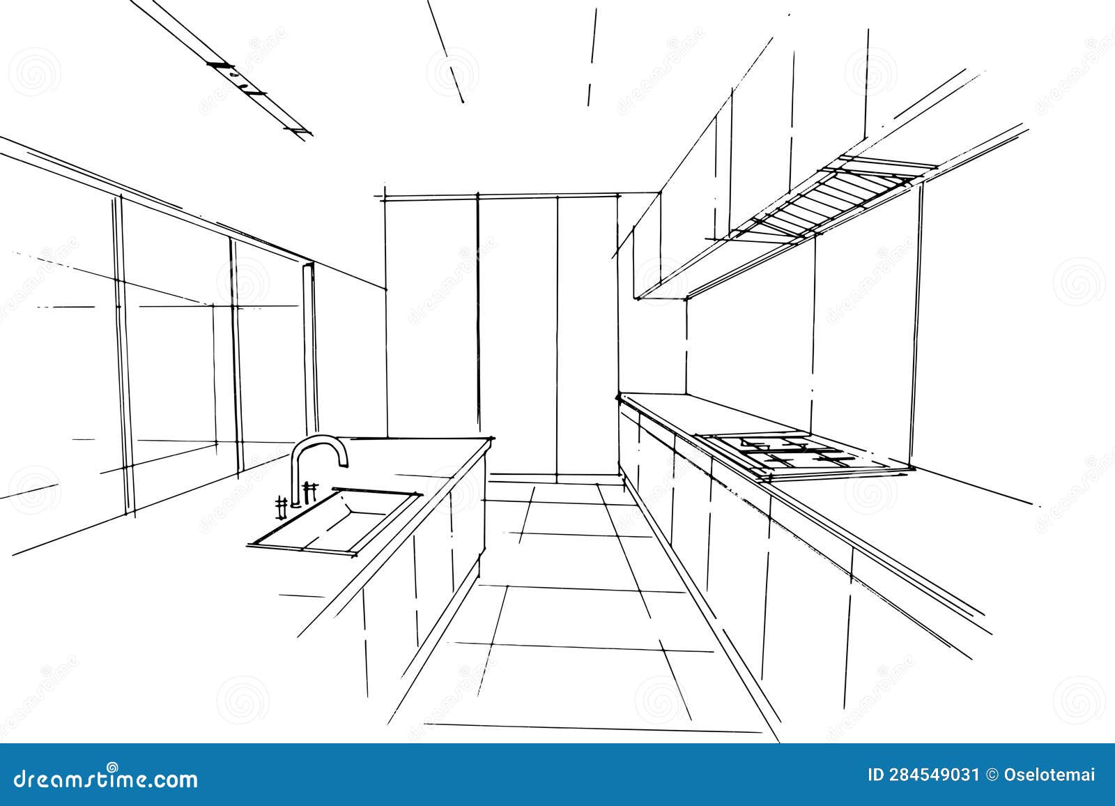 Kitchen Line Drawing,a Line Drawing Using Interior Architecture ...
